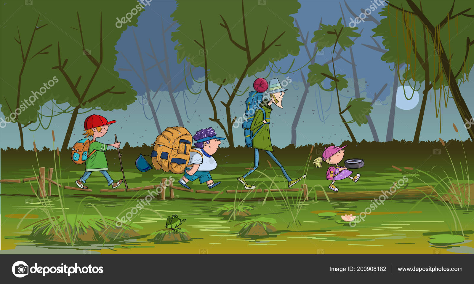 Backpacking tourist kids go through the steppe cartoon Stock Vector ...