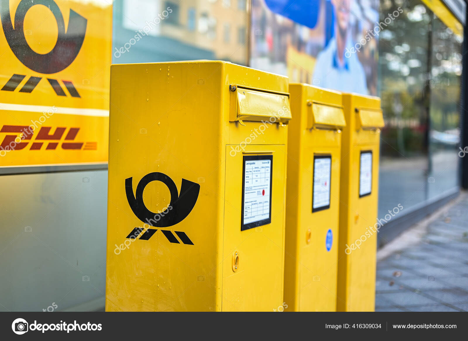 Berlin Germany October 2019 Several Mailboxes German Post Logo Typical ...