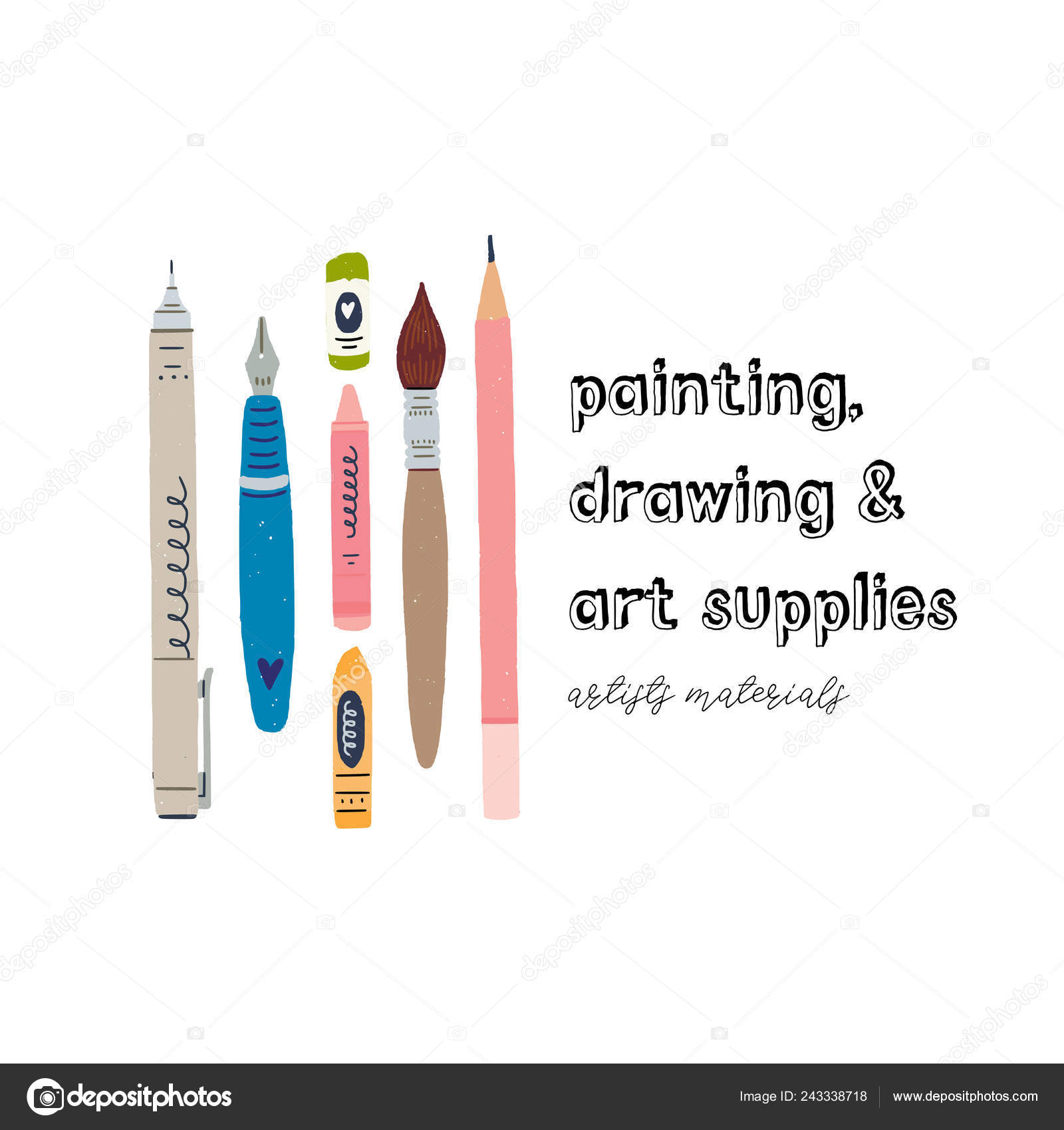 Colorful Hand Made Art Supplies Design Perfect Emblem Artists Materials ...