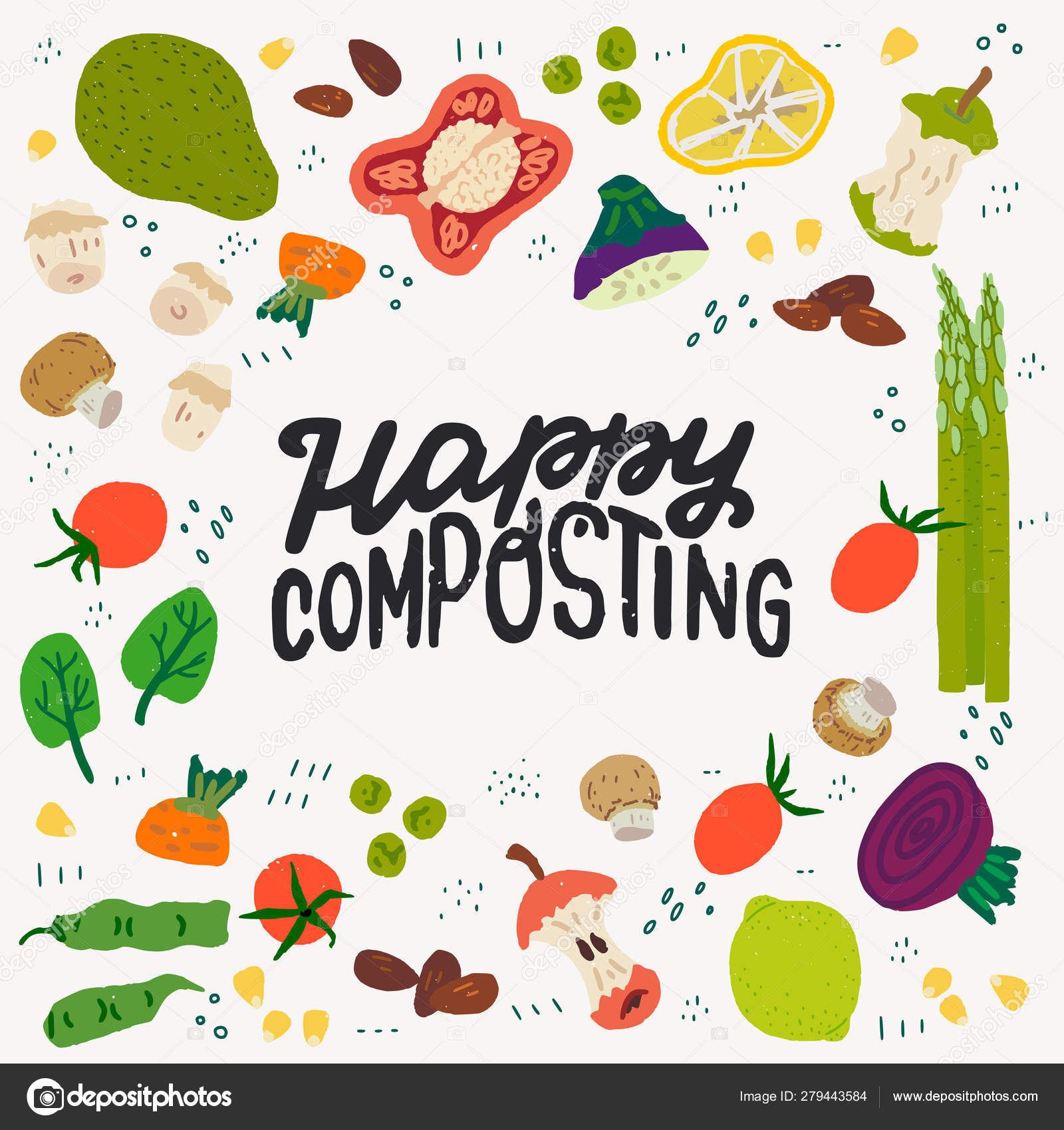 Felices letras de compostaje y restos de comida Vector de stock ...