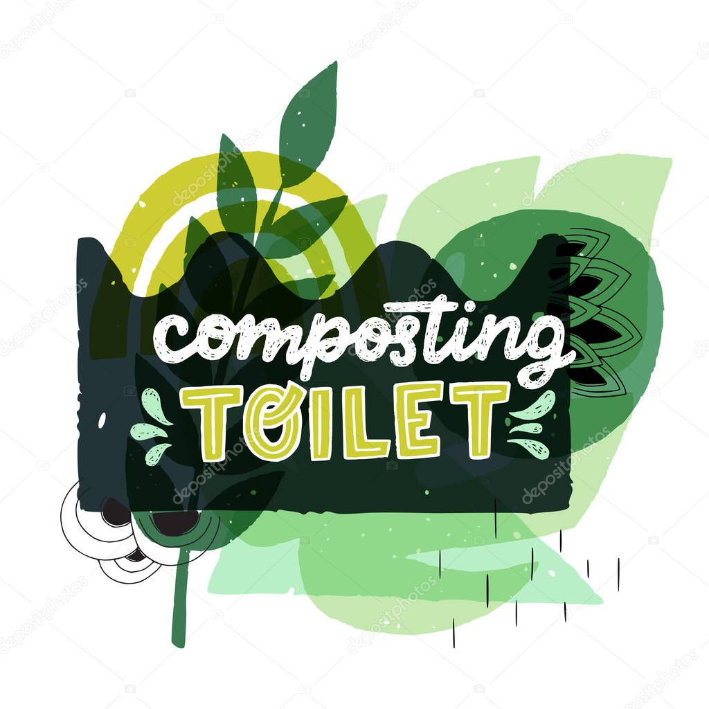 Inscripción de letras Compostaje WC decorado con salpicaduras de agua ...