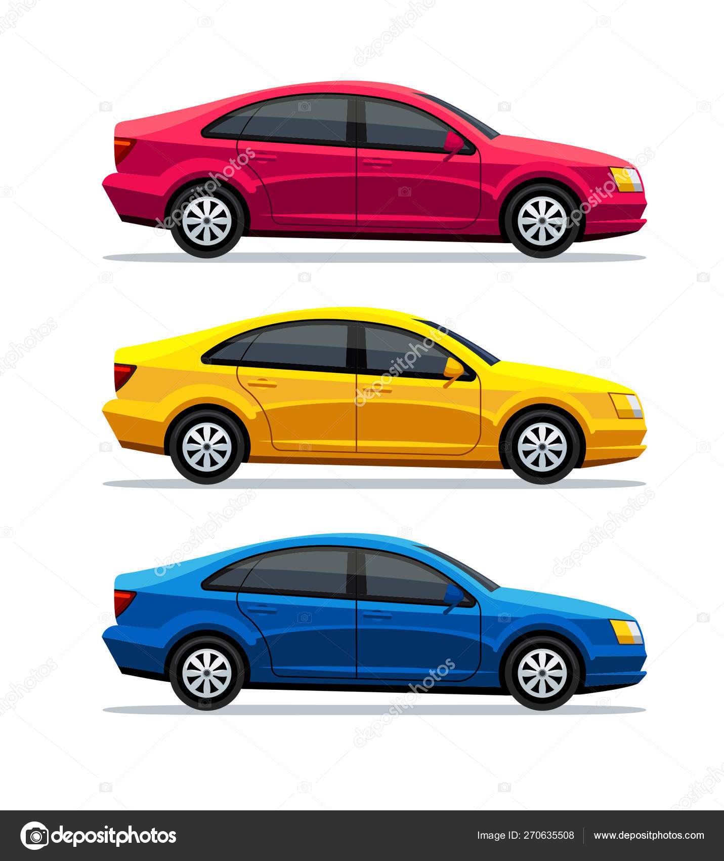 Vector set of sedan car isolated on white background. Side view. The ...