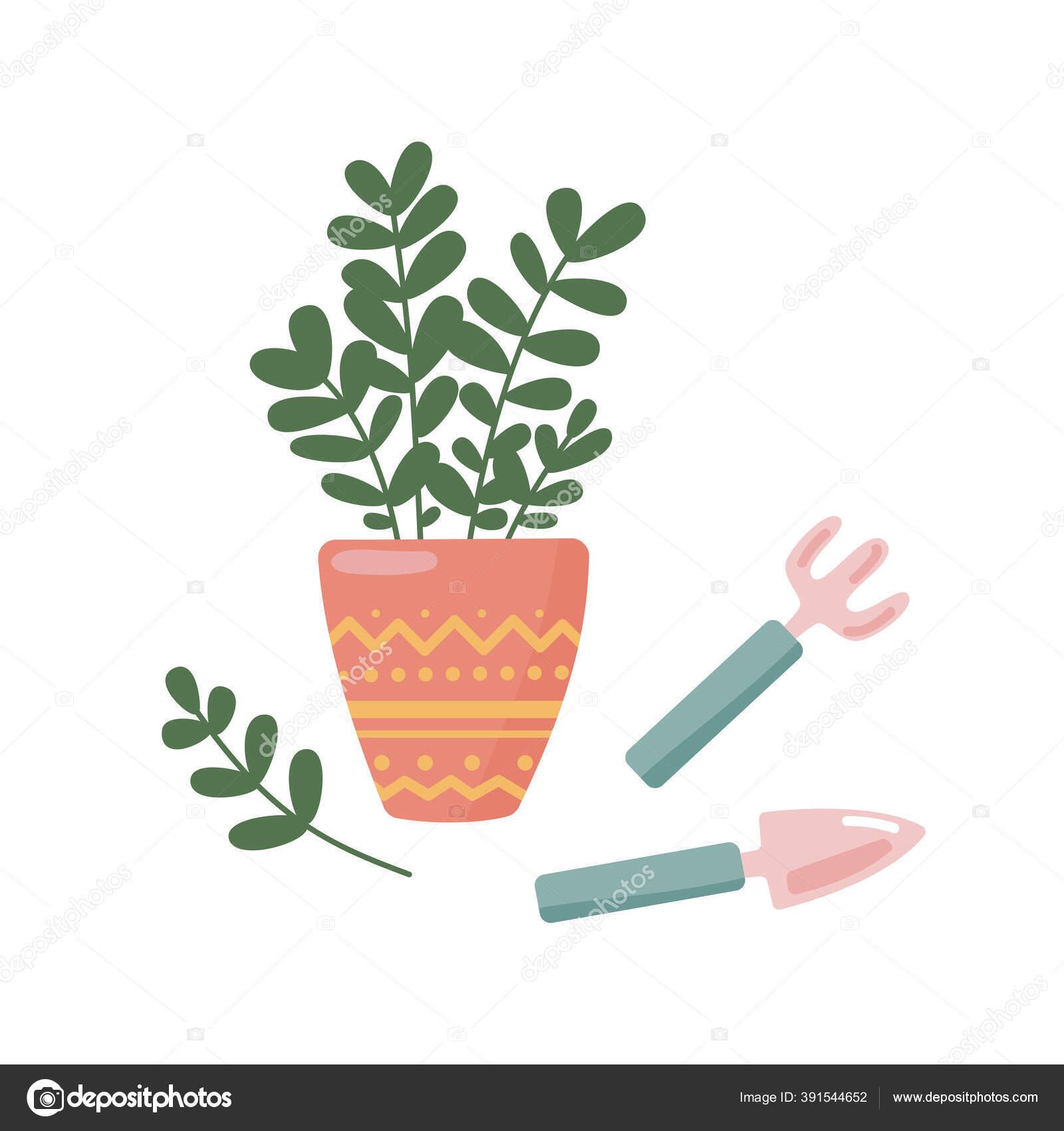 Vektor Ilustrasi Dengan Pot Bunga Ilustrasi Kartun Vektor Datar ...