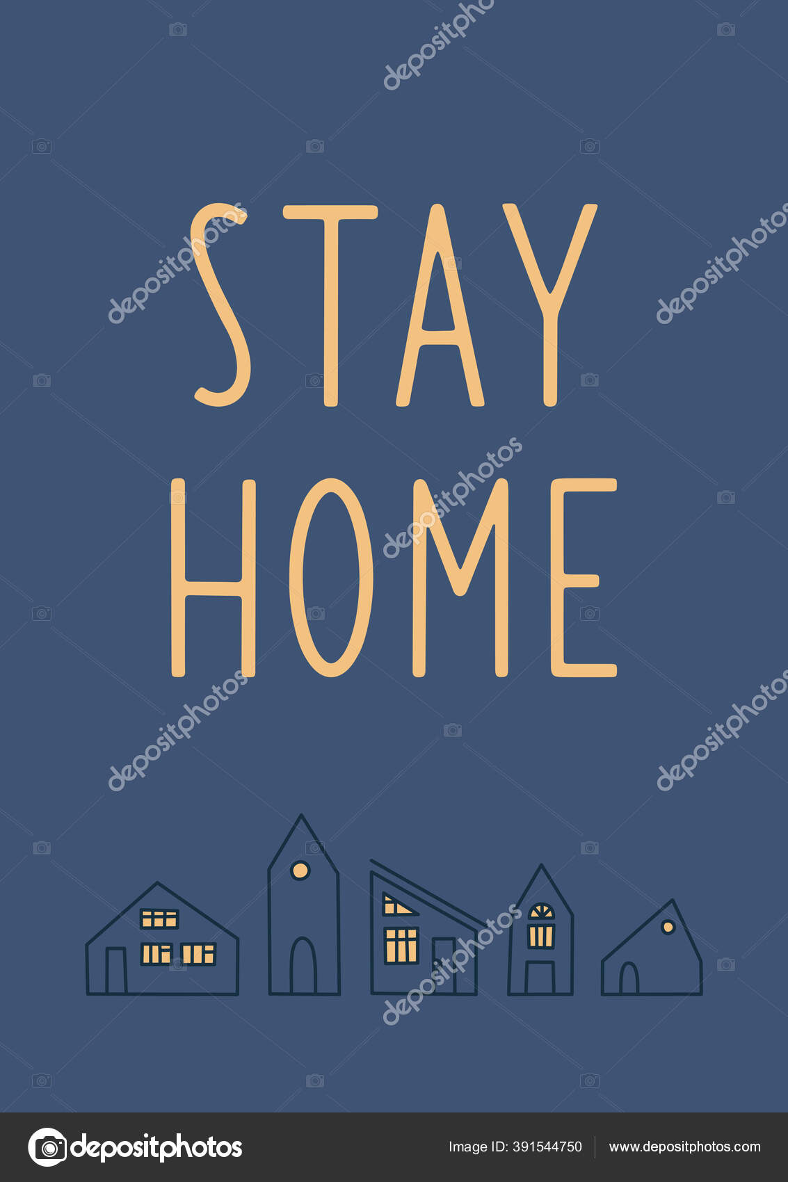 Stay Home Vector Illustration Different Houses Virus Prevention Concept ...