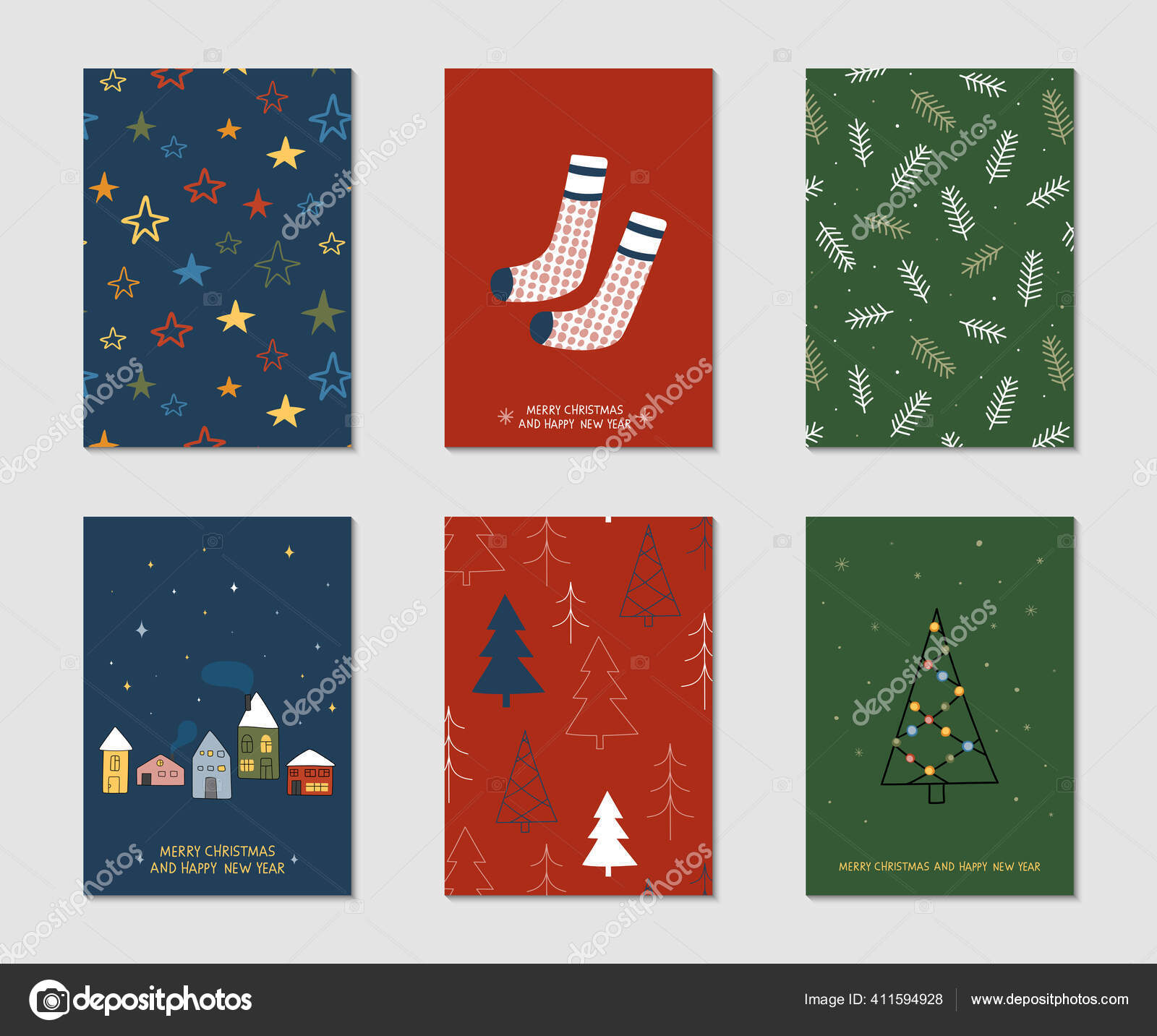 Collection Vector Christmas Card Templates Winter Posters Set Vector ...