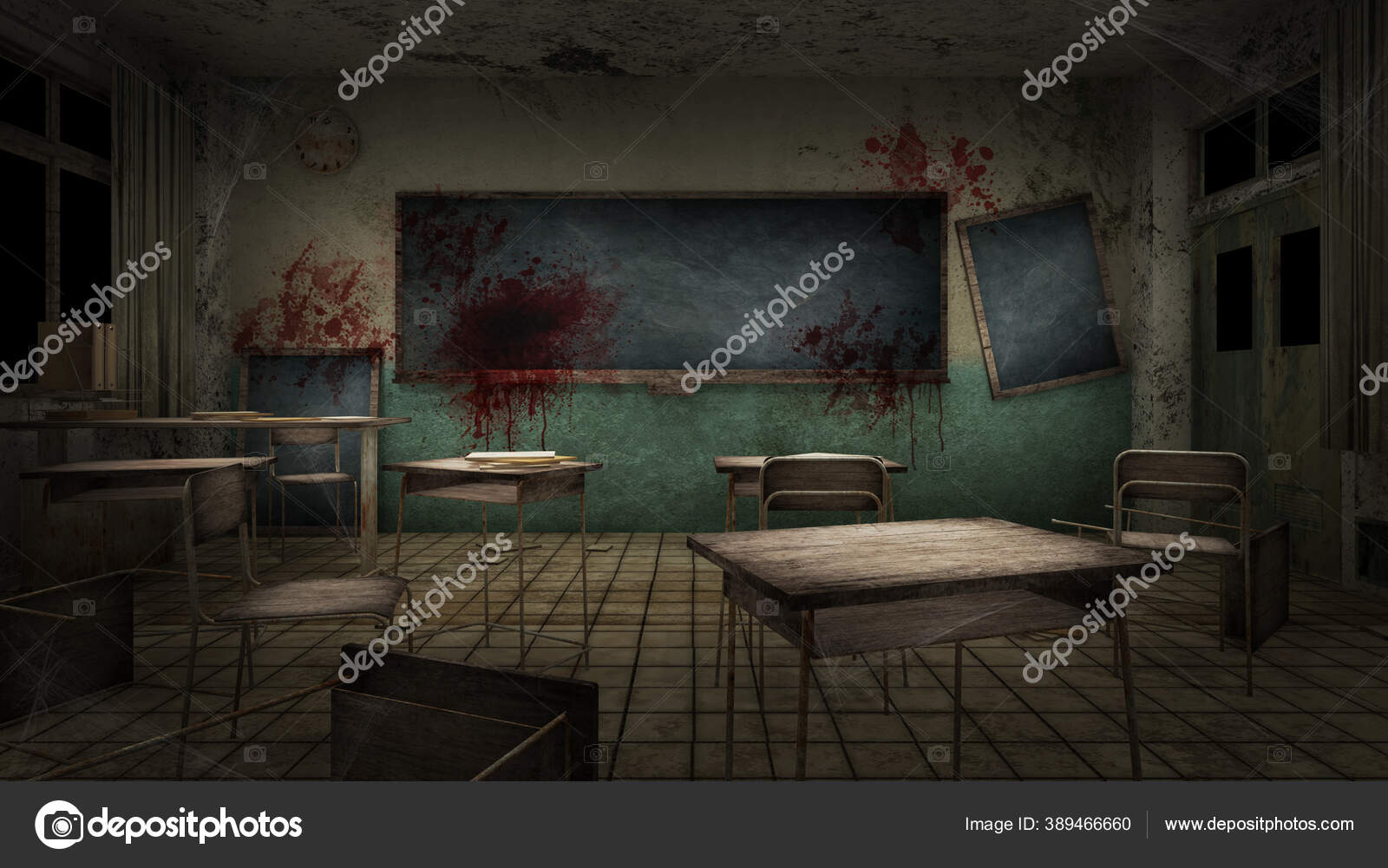 Horror Creepy Classroom School Blood Rendering Stock Photo by ...