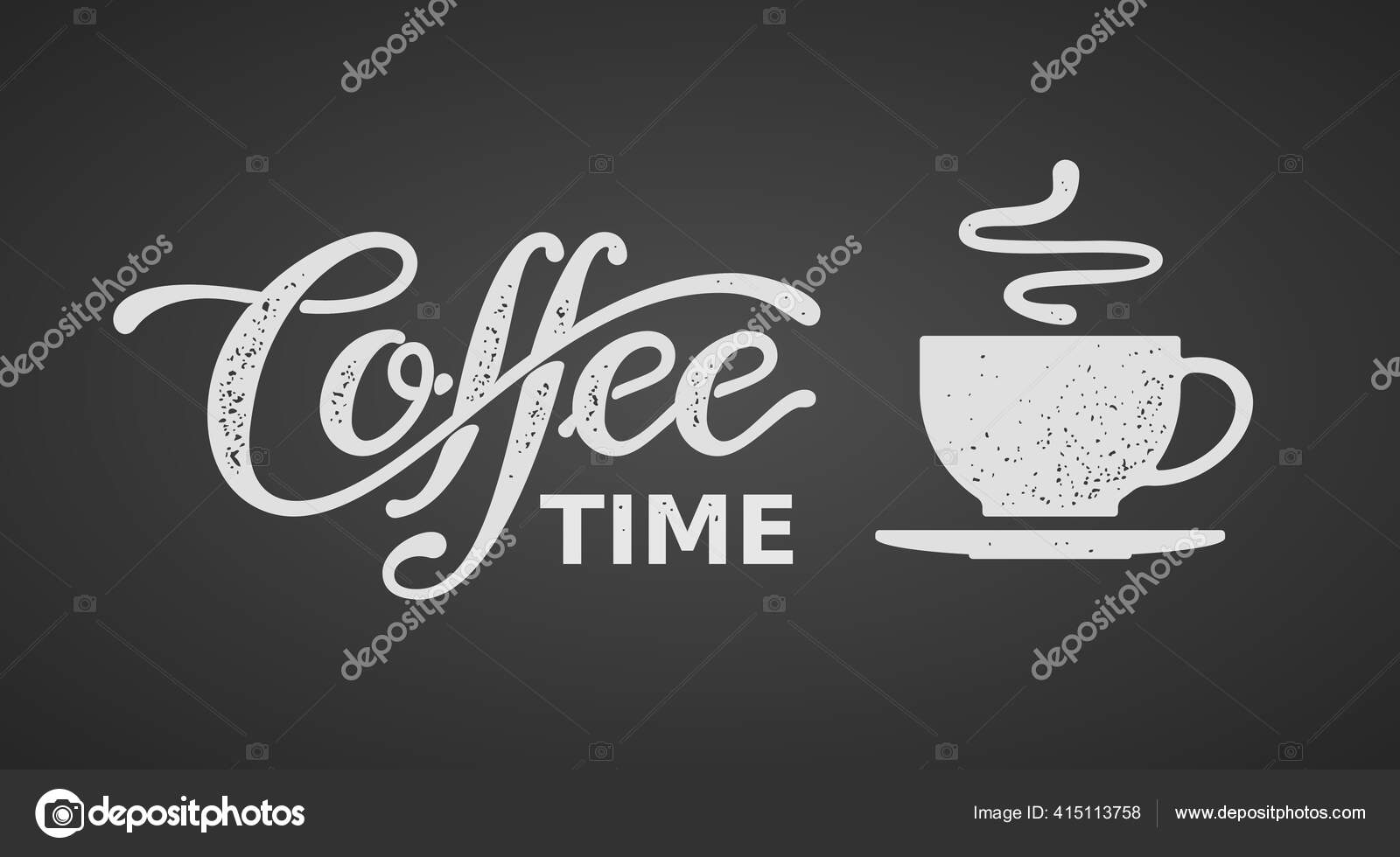 Coffee Time Lettering Isolated Black Background Eps8 Rgb Global Color ...