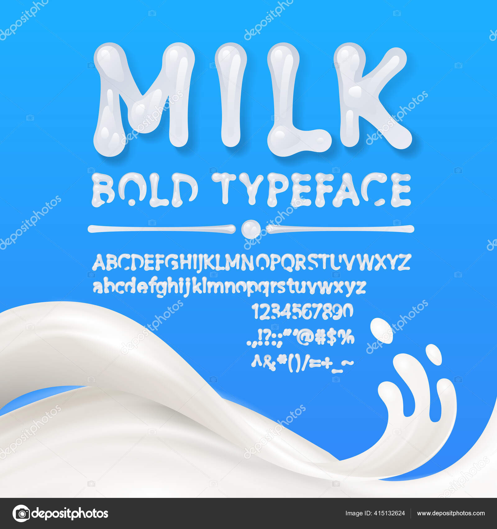 Milk Uppercase Lowercase Alphabets Symbols Numbers Isolated Blue ...
