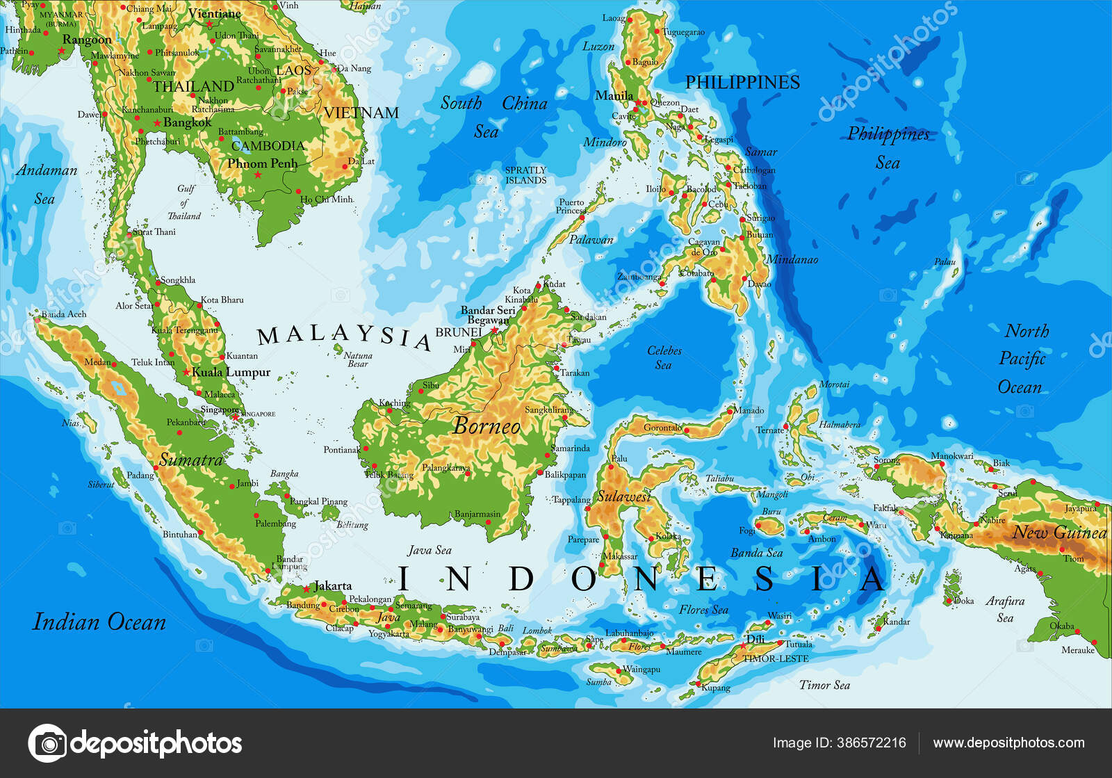 Zeer Gedetailleerde Fysieke Kaart Van Indonesië Vectorformaat Met Alle ...