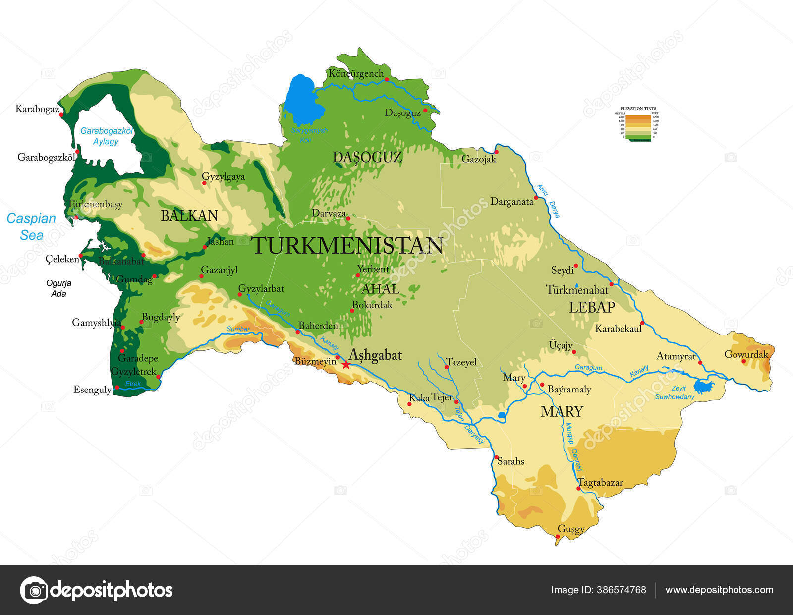 Highly Detailed Physical Map Turkmenistan Vector Format All Relief ...