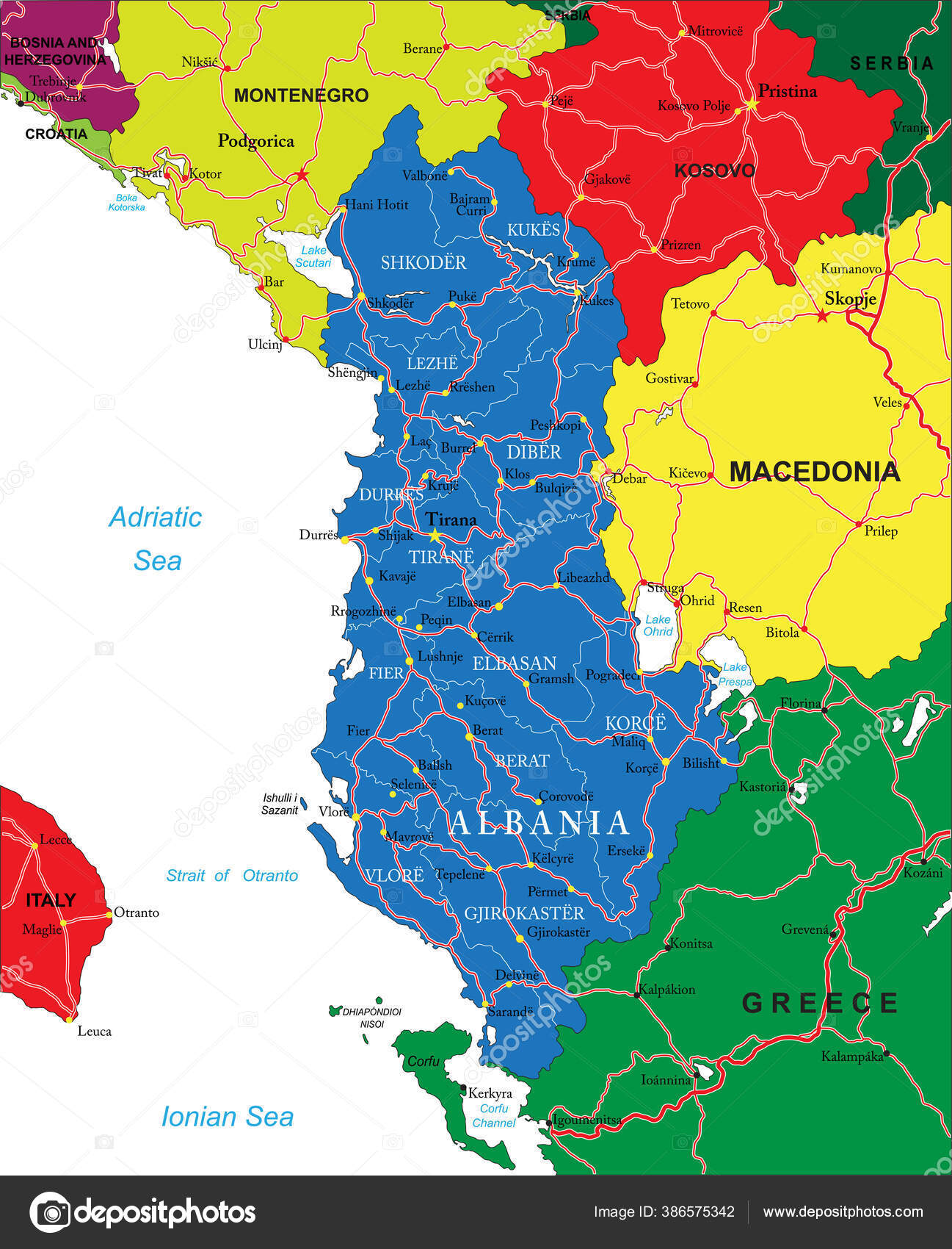 Mapa Vectorial Altamente Detallado Albania Con Regiones Administrativas ...