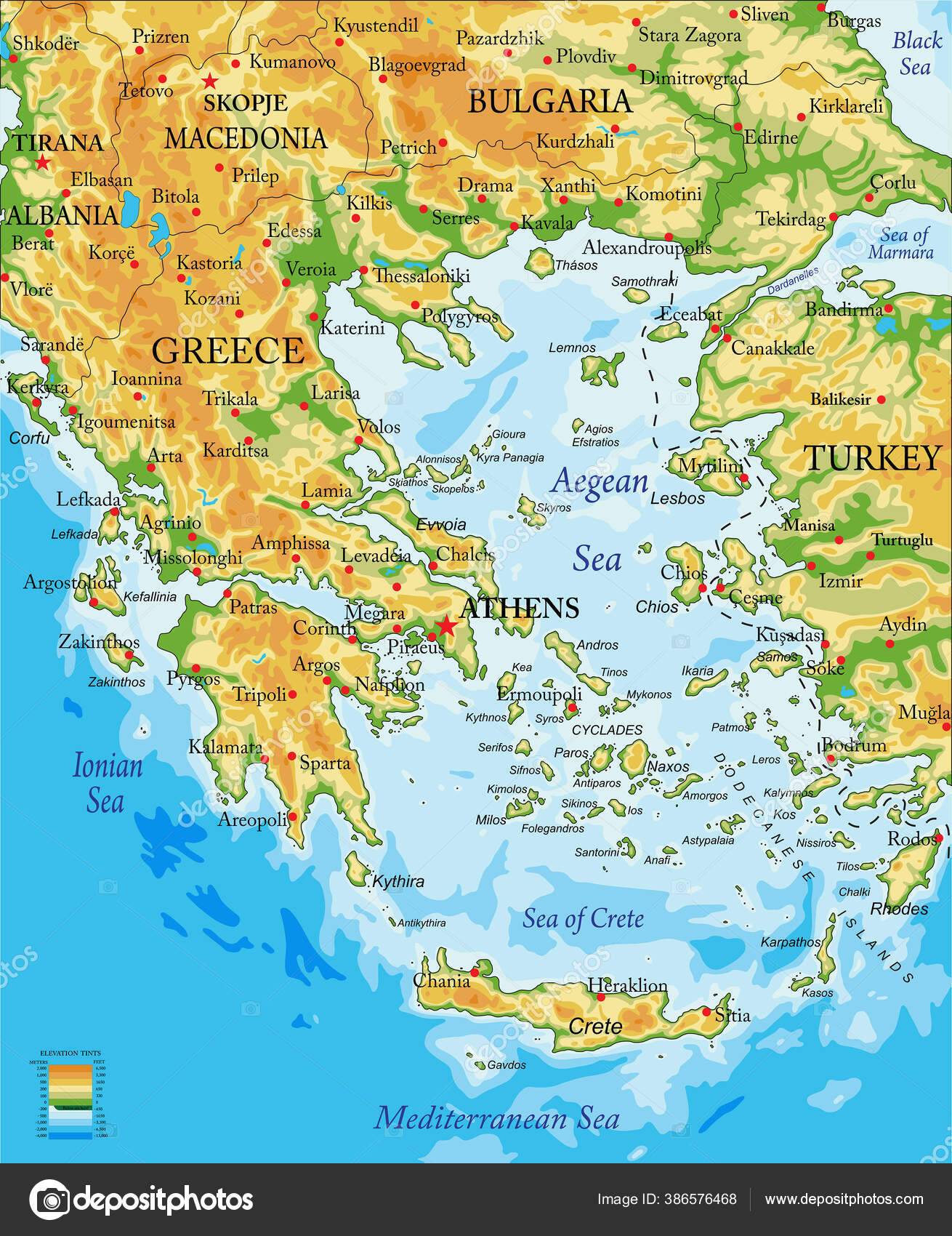 Highly Detailed Physical Map Greece Vector Format All Relief Forms ... Highly Detailed Physical Map Greece Vector Format All Relief Forms ...