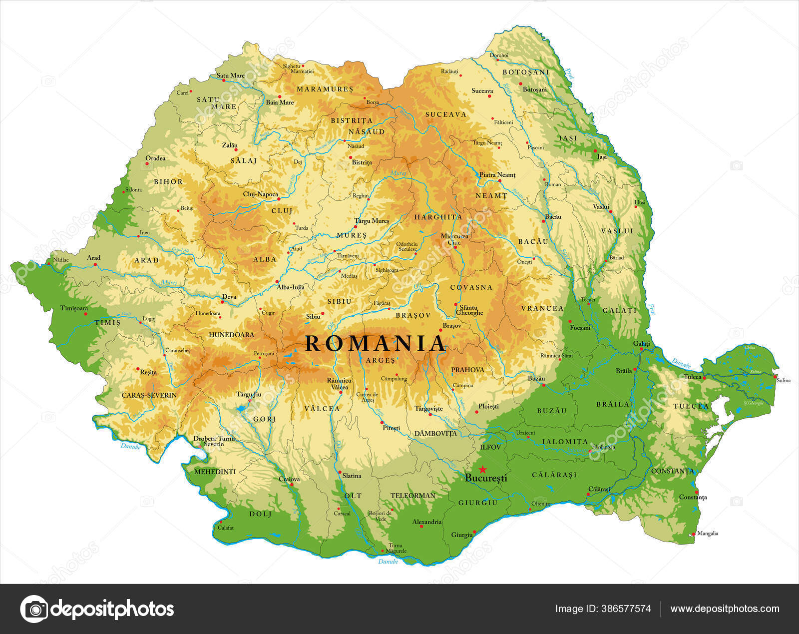 Highly Detailed Physical Map Romania Vector Format All Relief Forms ... Highly Detailed Physical Map Romania Vector Format All Relief Forms ...