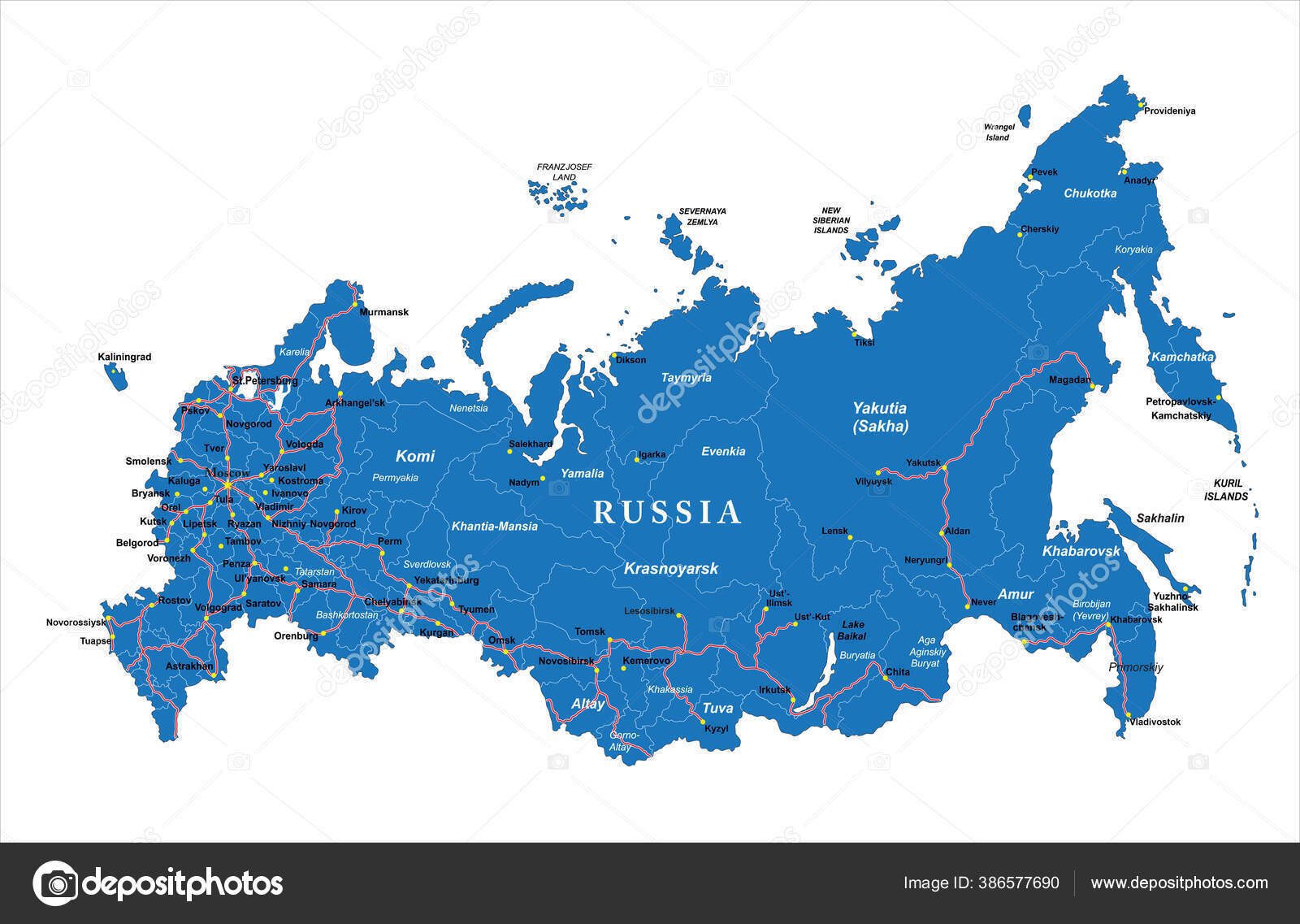 Highly Detailed Political Road Map Russia Stock Vector Image by ...