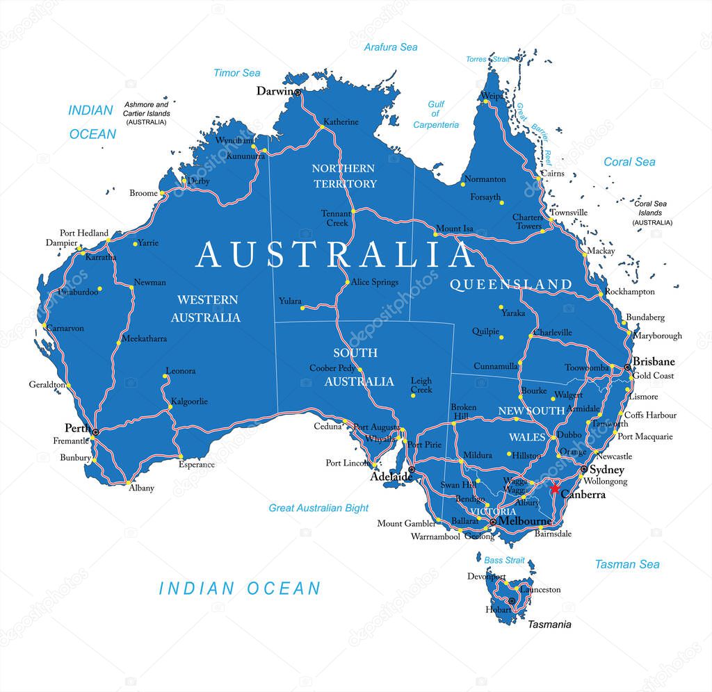Mapa Vectorial Altamente Detallado Australia Con Regiones ...