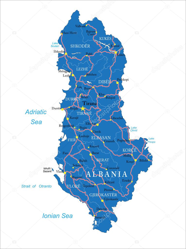 Mapa vectorial altamente detallado de Albania con regiones ...