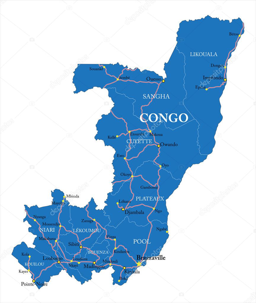 República del Congo mapa vectorial detallado con fronteras nacionales ...