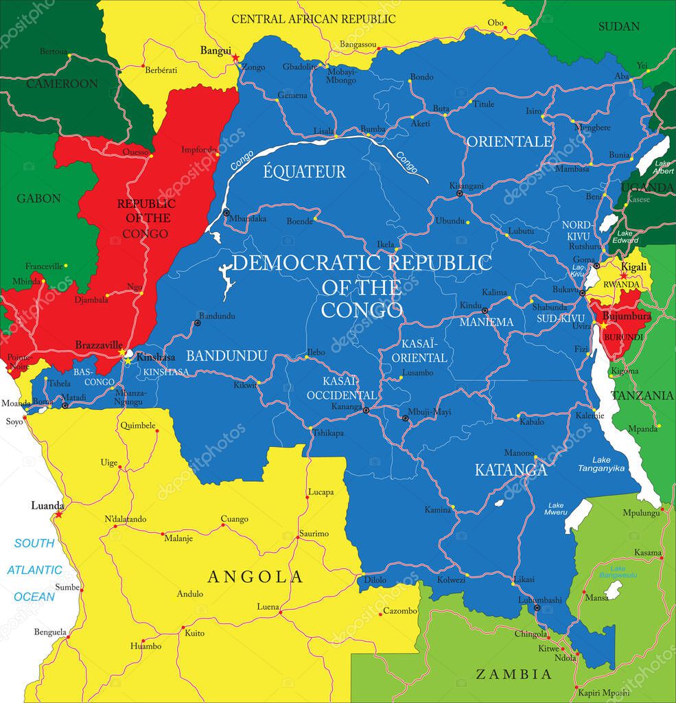 Mapa vectorial altamente detallado de República Democrática del Congo ...