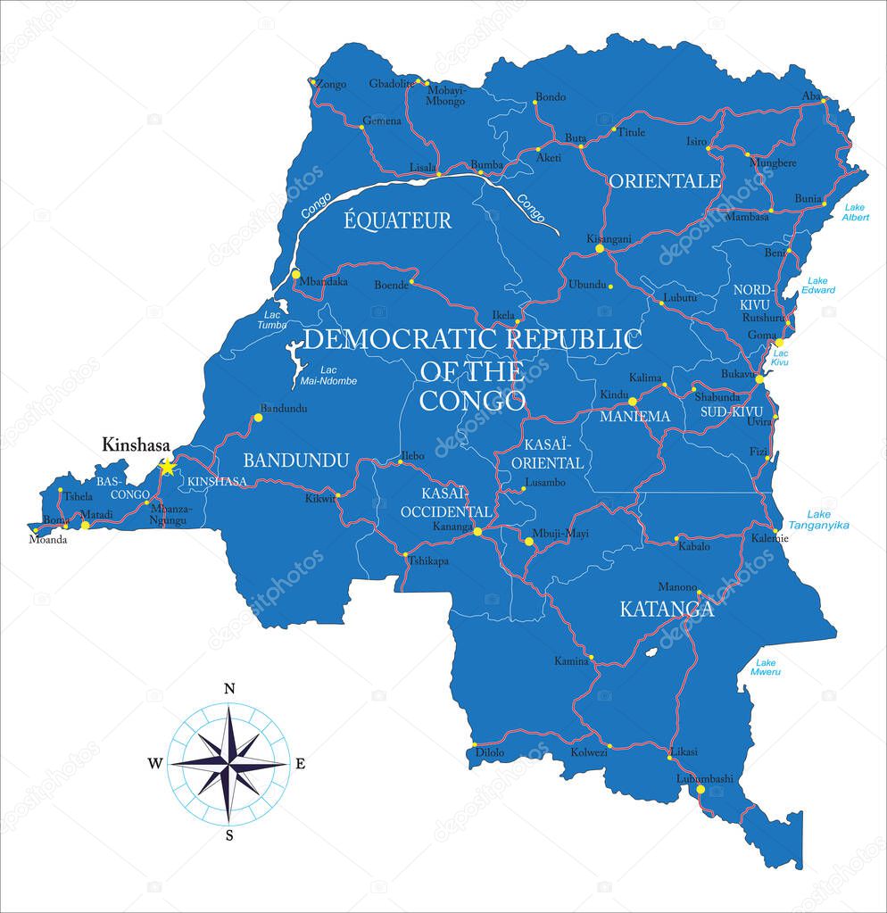 República Democrática del Congo mapa vectorial altamente detallado con ...
