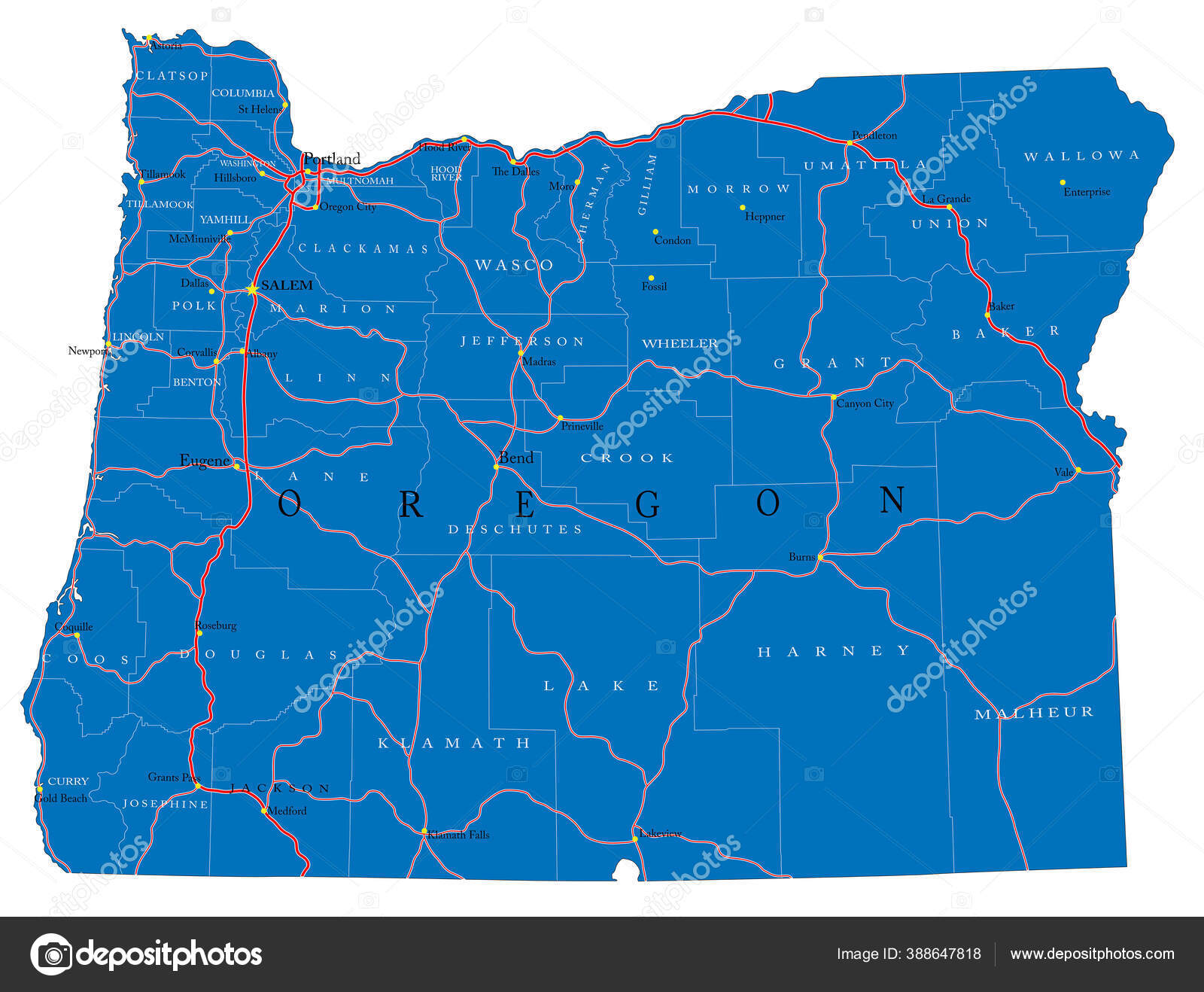 Oregon County Map With Major Highways Oregon County Map