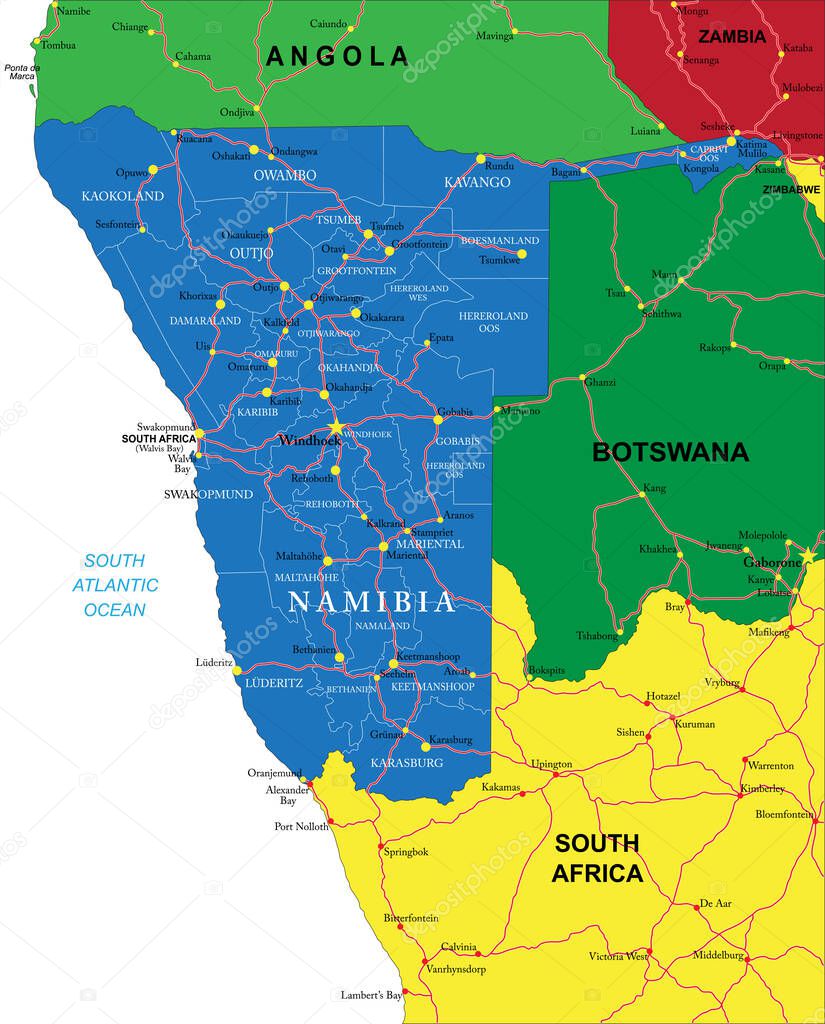 Mapa vectorial altamente detallado de Namibia con regiones ...