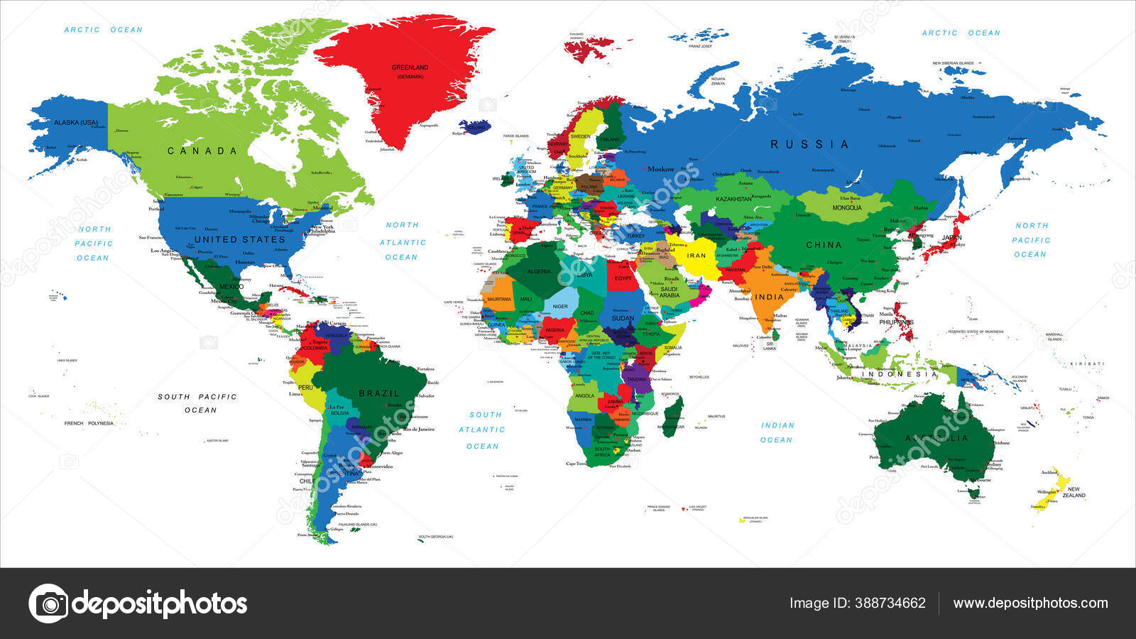 Carte Monde Très Détaillée Avec Les Pays Les Grandes Villes Stock ...