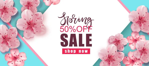 Spring sale background with flowers. Season discount banner design with ...