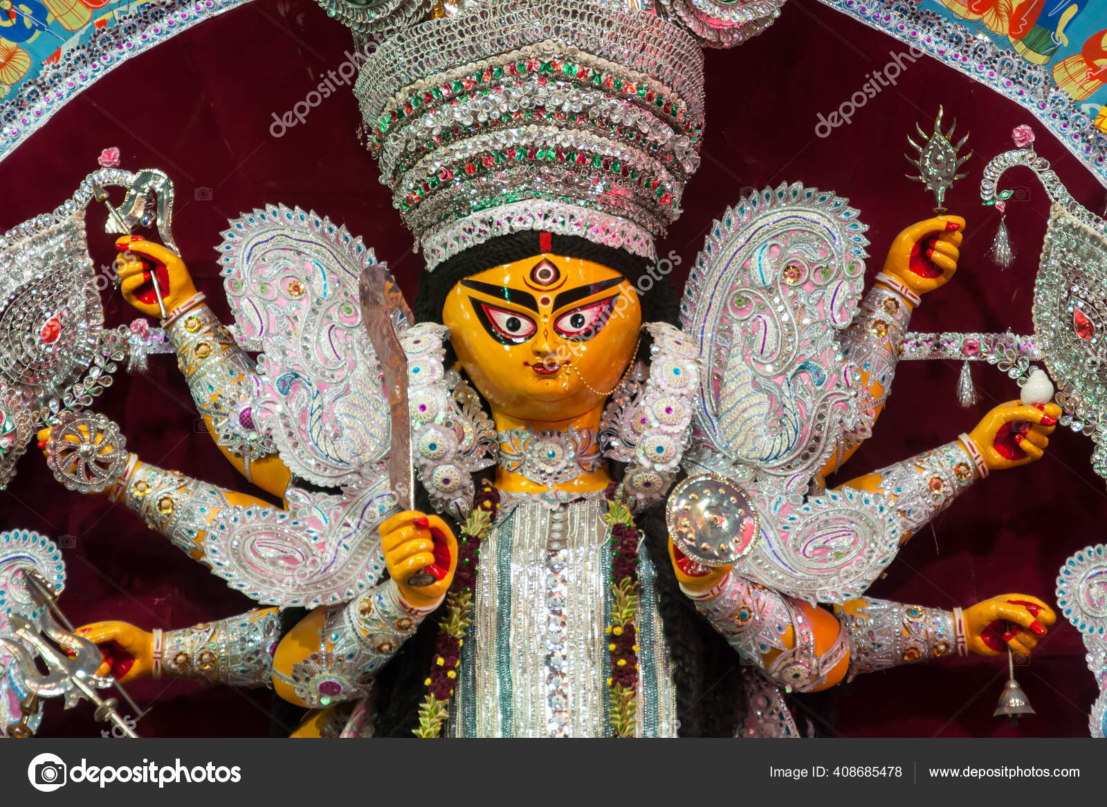 Hindu Goddess Durga Close Symbol Power Beauty Majesty — Stock Photo ...