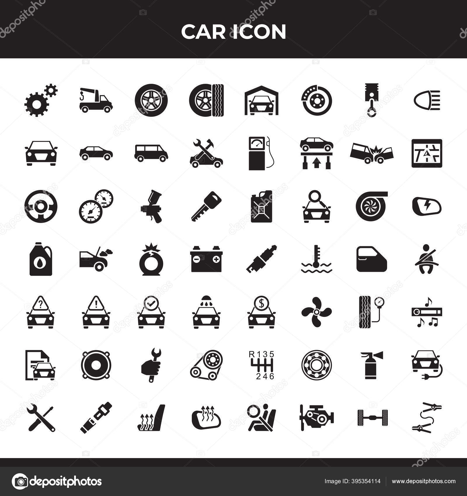 Car Icon Garage Reparation Tool Car Parts Icon Signs Collection Stock ...