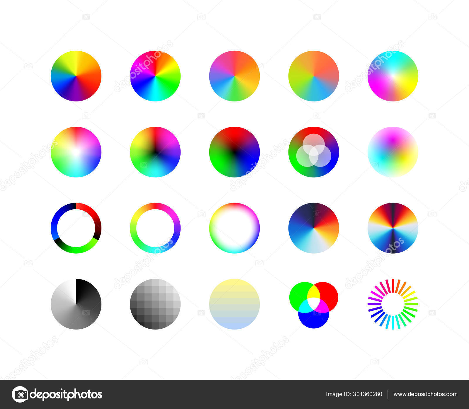 Conjunto de cores rodas paleta. RGB, RYB, sistema CYMK. Paleta de ...