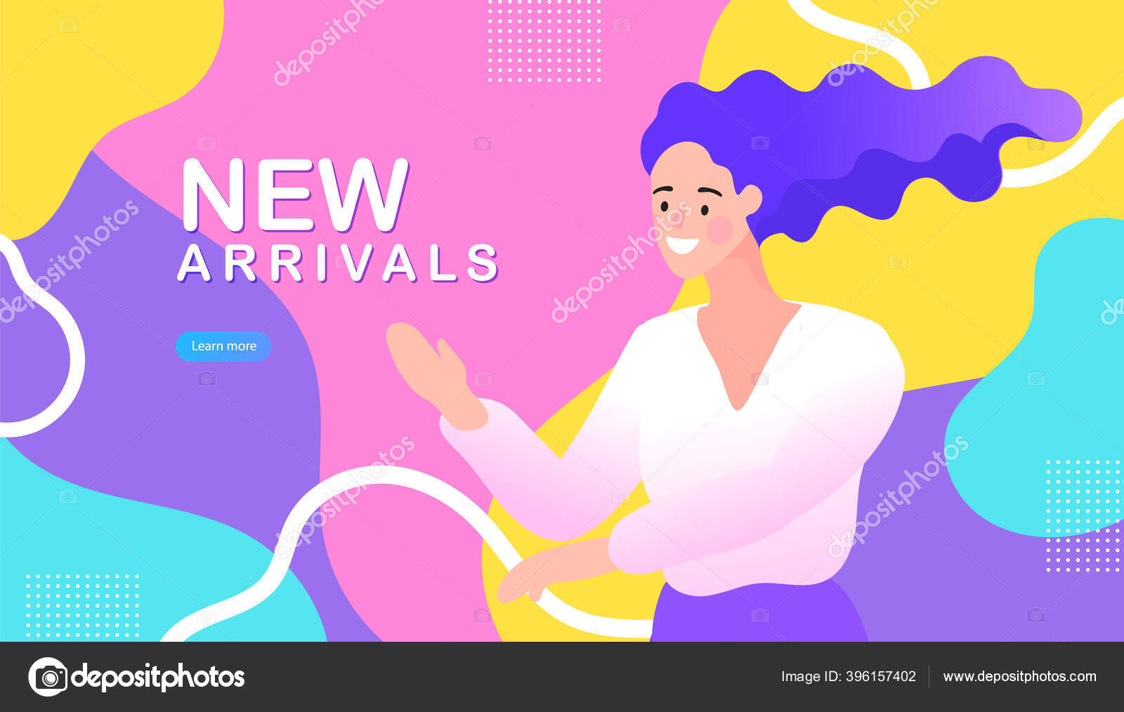 Vector Illustration Portrait Beautiful Girl Nature Cute Card Banner ...