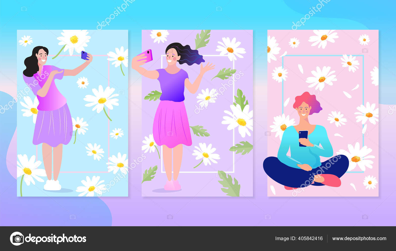 People Quarantine Isolation Stay Home Work Home Female Cartoon ...