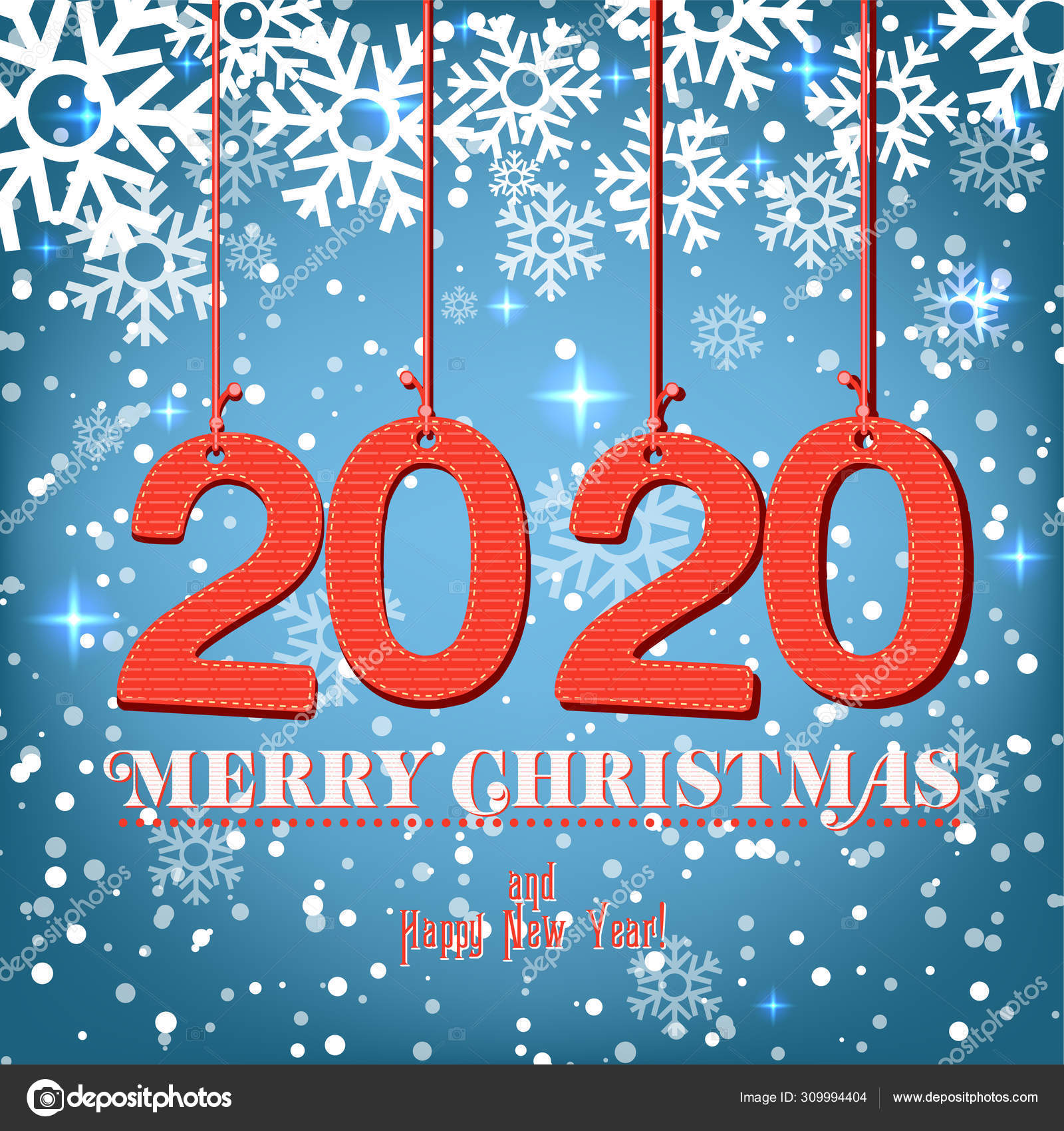 Red Numbers 2020 Blue Background Sparks Snowflakes Stock Vector by ...