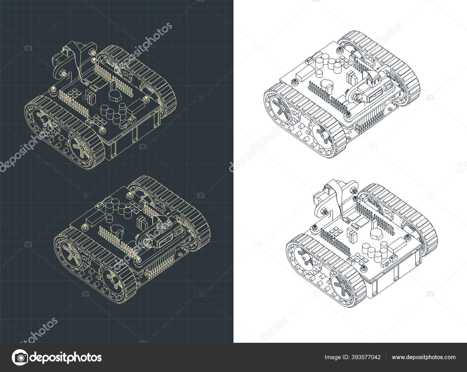 Stylized Vector Illustration Tracked Robot Isometric Drawings Stock ...