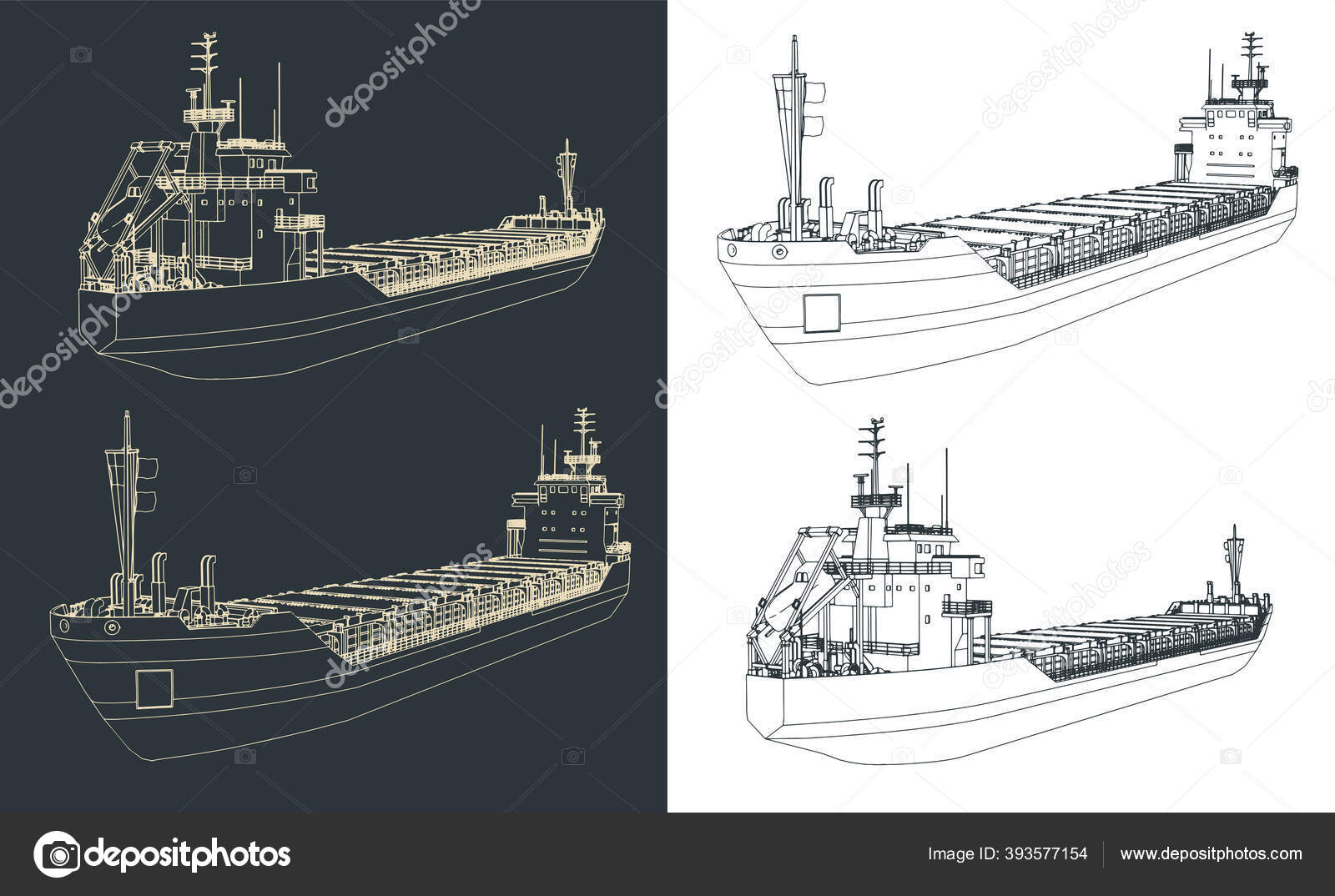 Cargo Ship Side View Drawing
