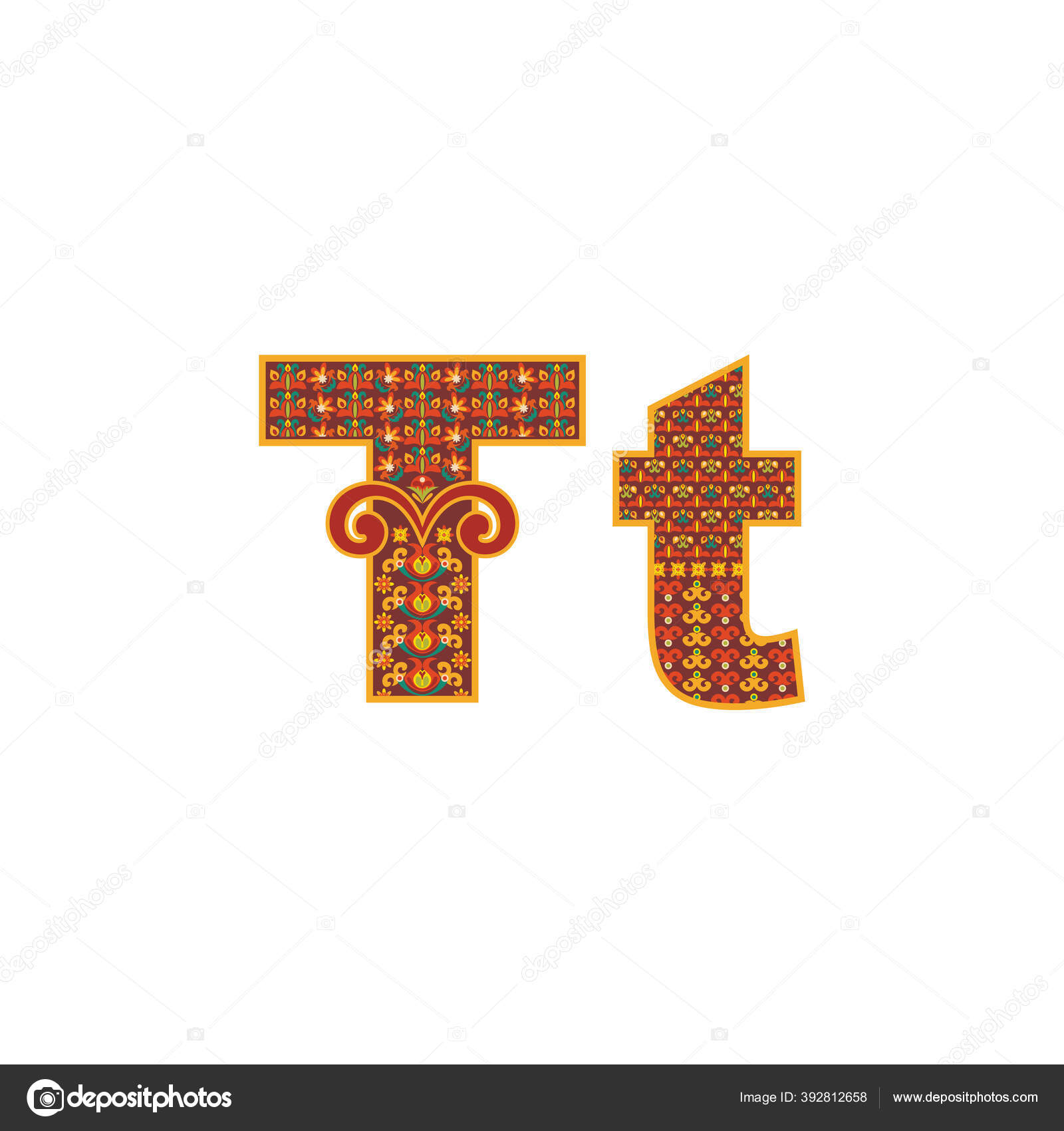 Vector abstract letter T with ornamental pattern. Stock Vector Image by ...
