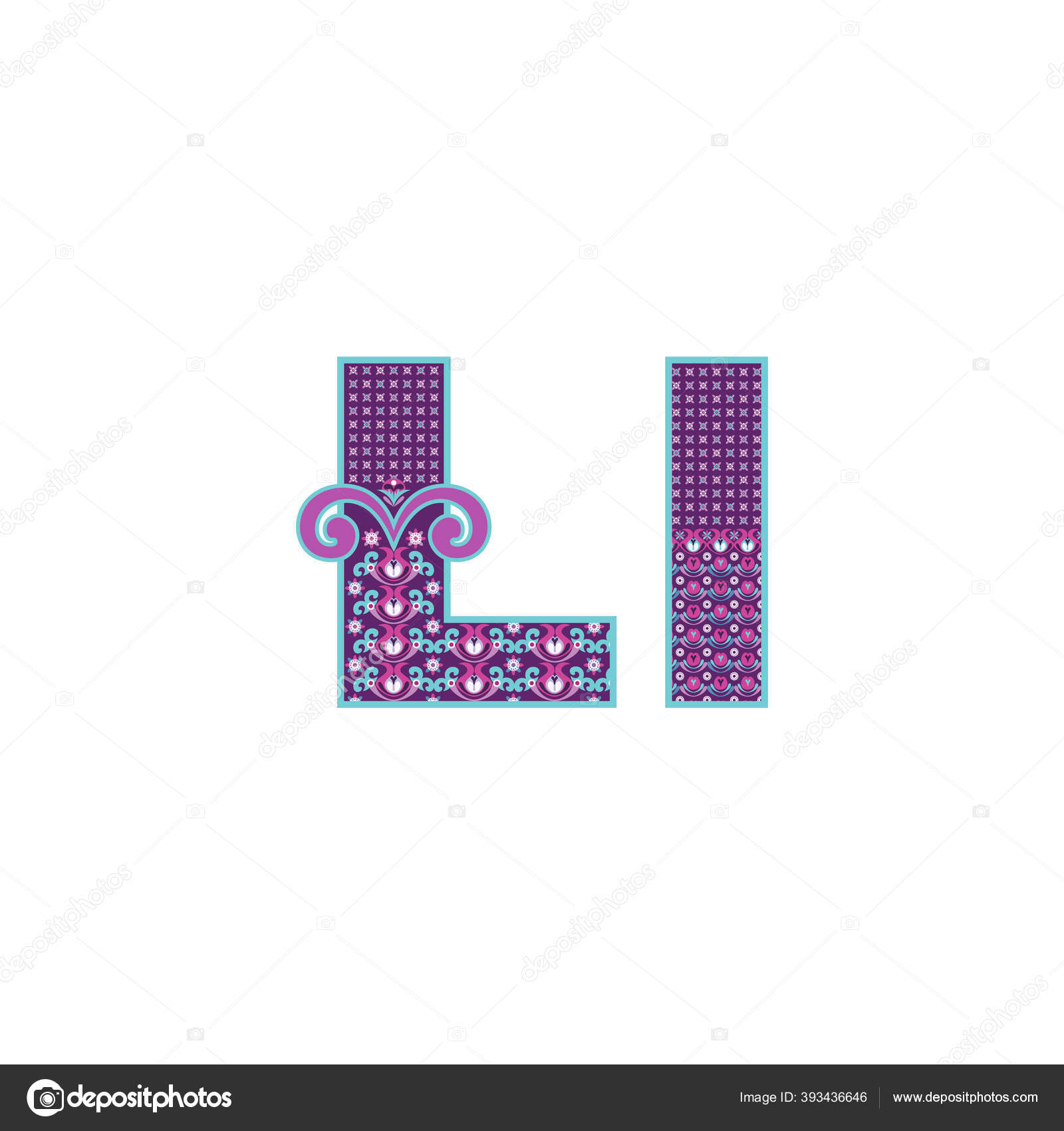 Vector abstract letter L with ornamental pattern. Cartoon signs Stock ...