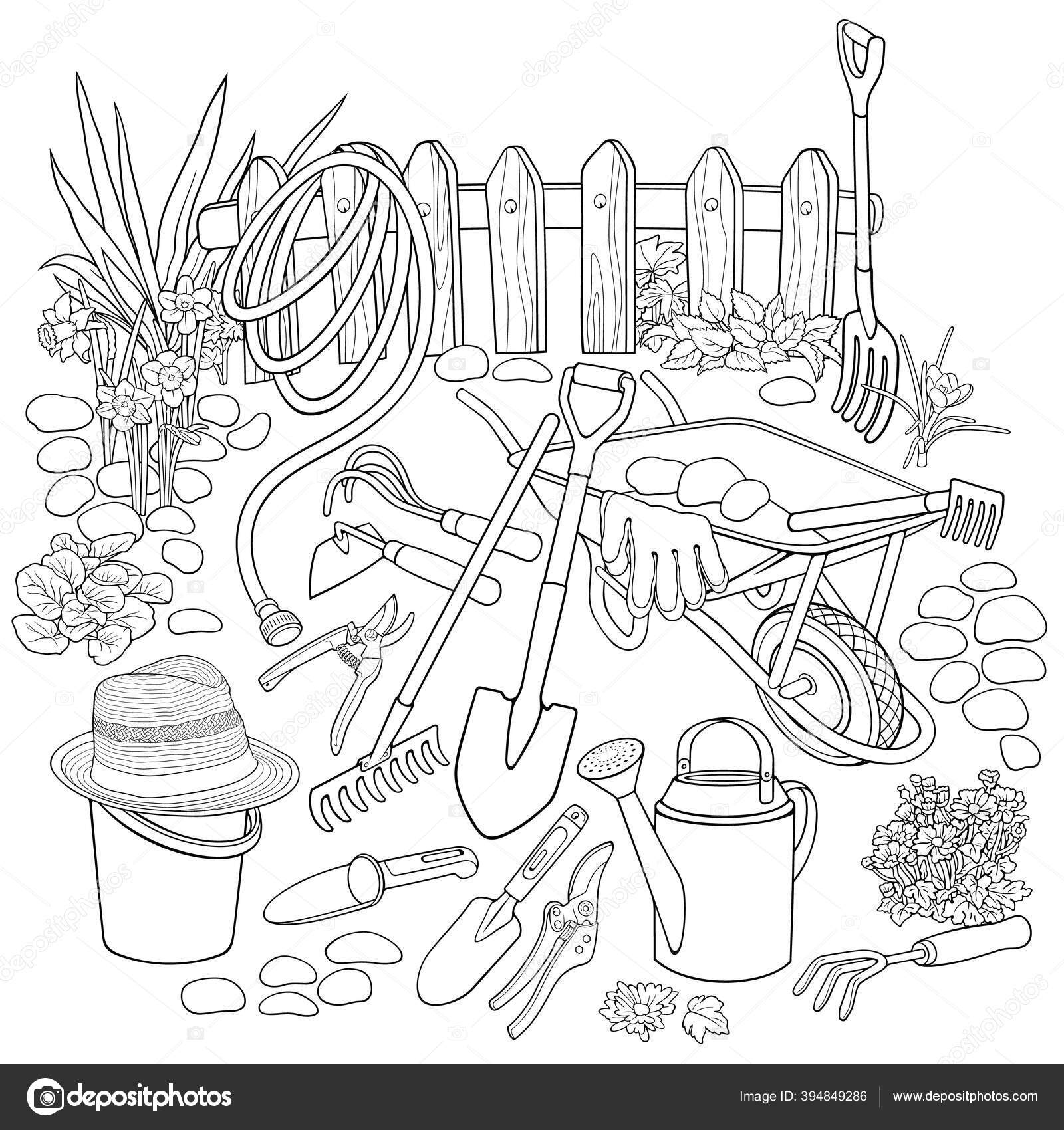 Gardening Tools Coloring Pages