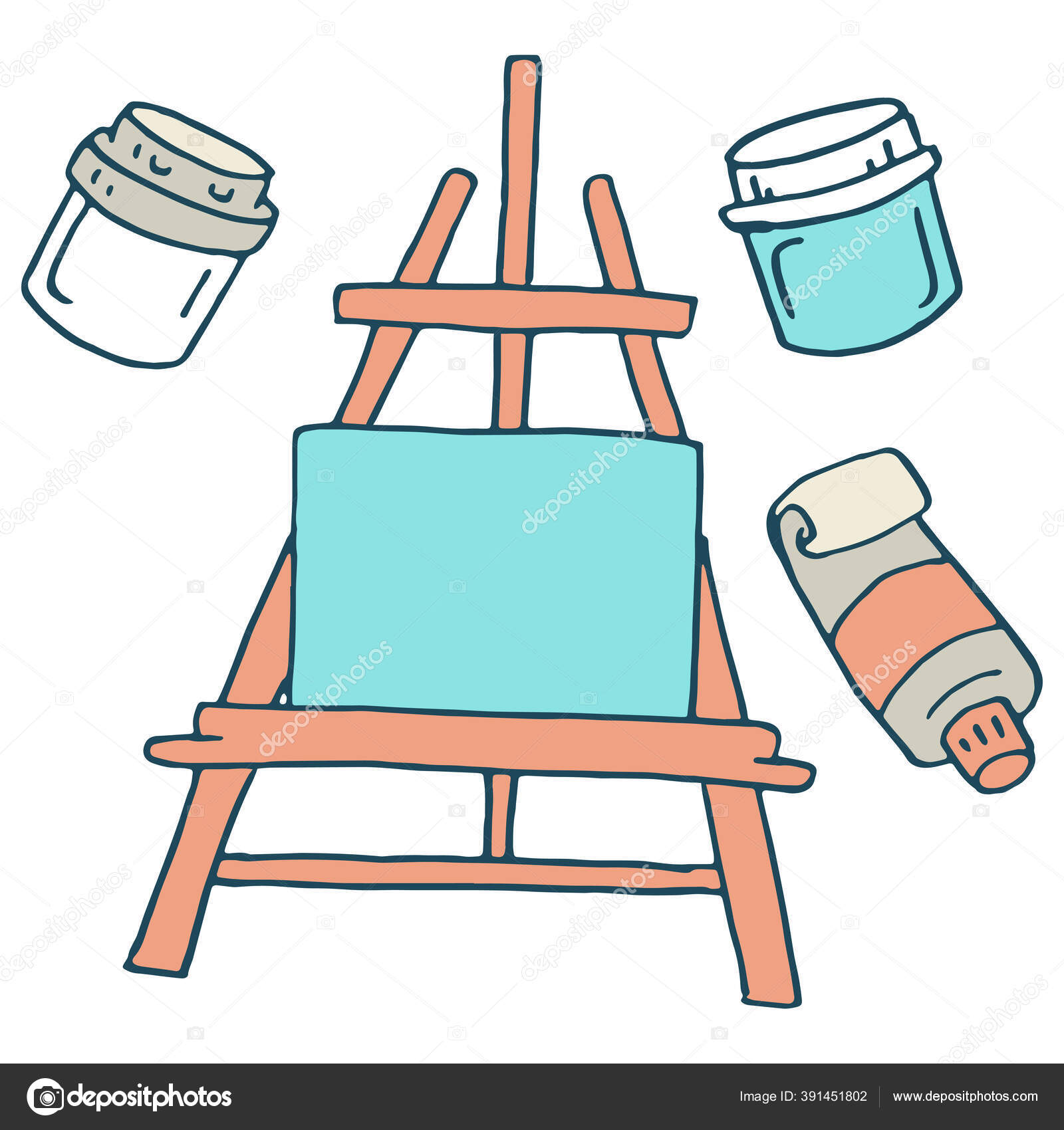 Easel Paints Sticker Set White Isolated Backdrop Drawing Tool ...