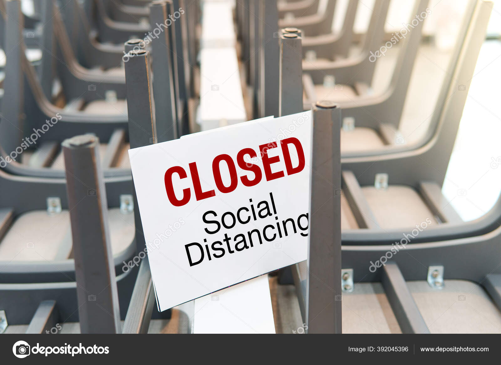Sign Display Closed Social Distancing Row Table Upside Chairs Modern ...