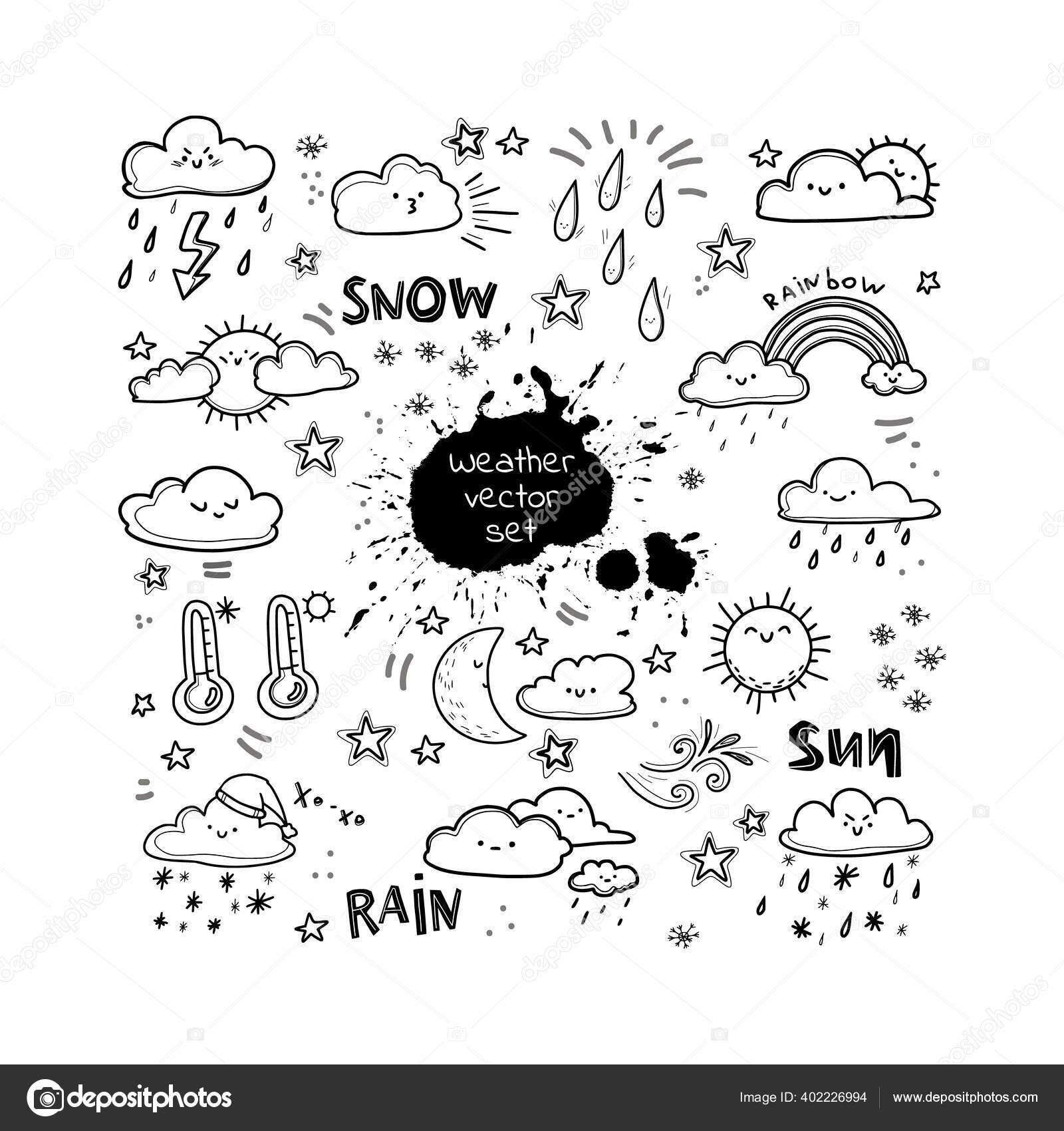 Cute Set Weather Emotions Weather Forecast Clouds Sun Rain Wind Stock ...