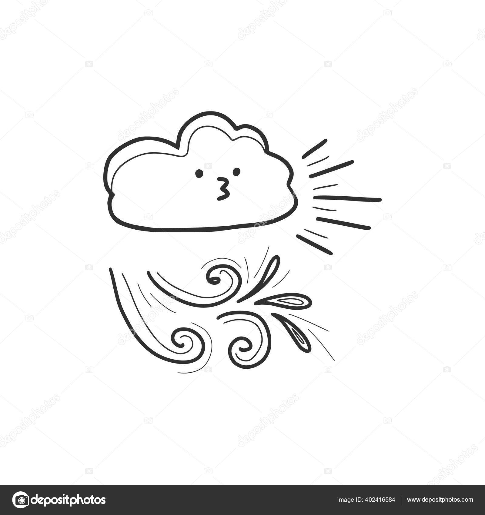 Linear Doodle Drawing Storm Cloud Wind Cute Kawaii Image Weather Stock ...