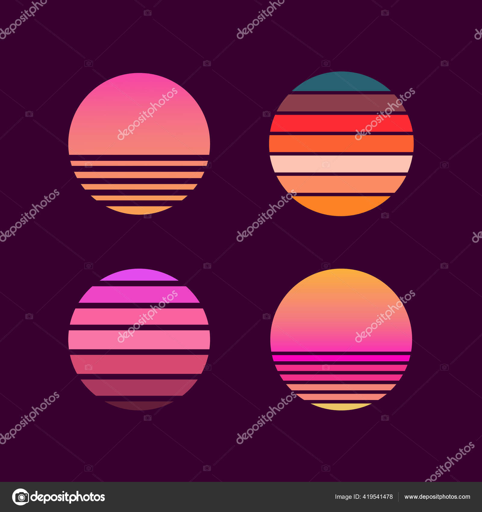 Collection Retro Sunsets Style 90S Abstract Background Sunny Gradient ...