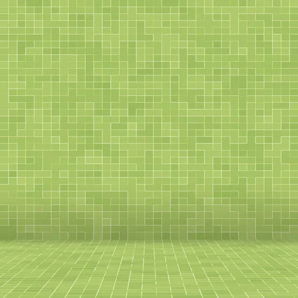 Abstract bright green square pixel tile mosaic wall background and ...