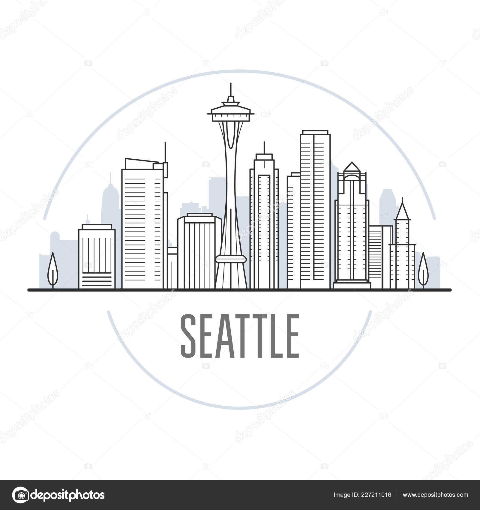 Seattle City Skyline Towers Landmarks Seattle Cityscape Stock Vector by ...