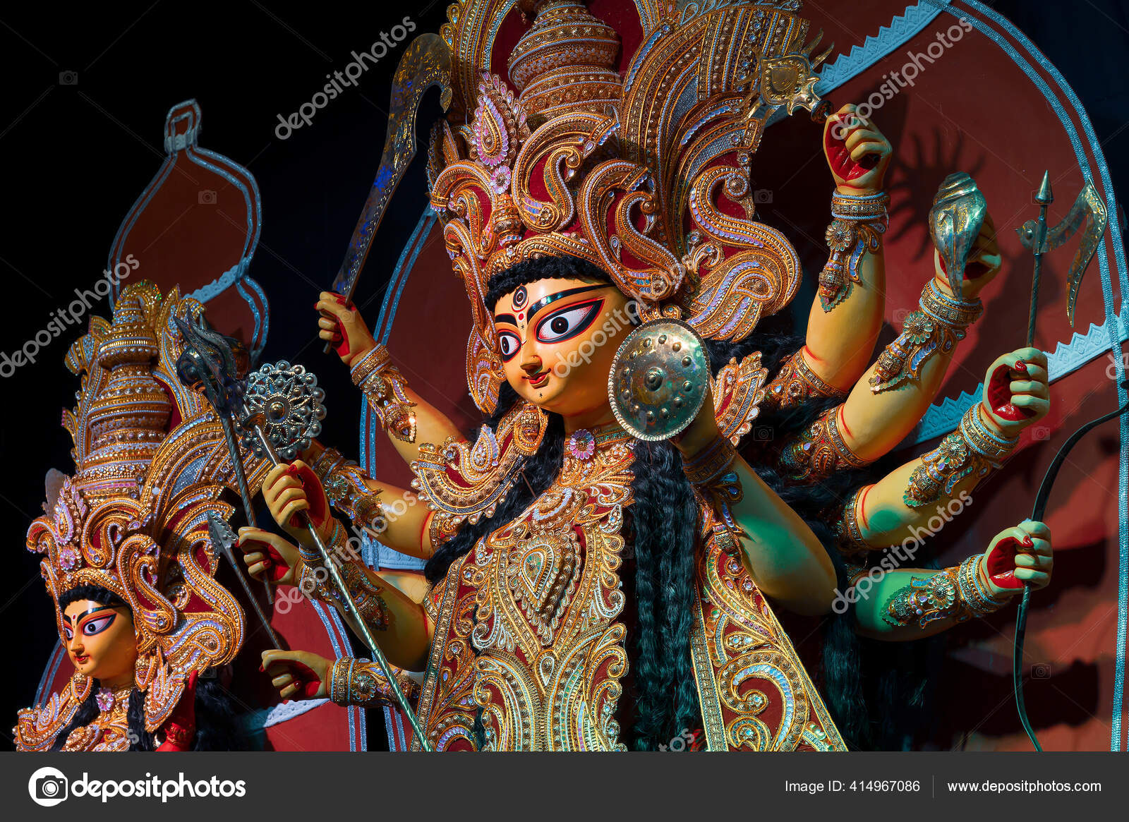Goddess Durga Idol Durga Puja Festival Night Shot Colored Light Stock ...