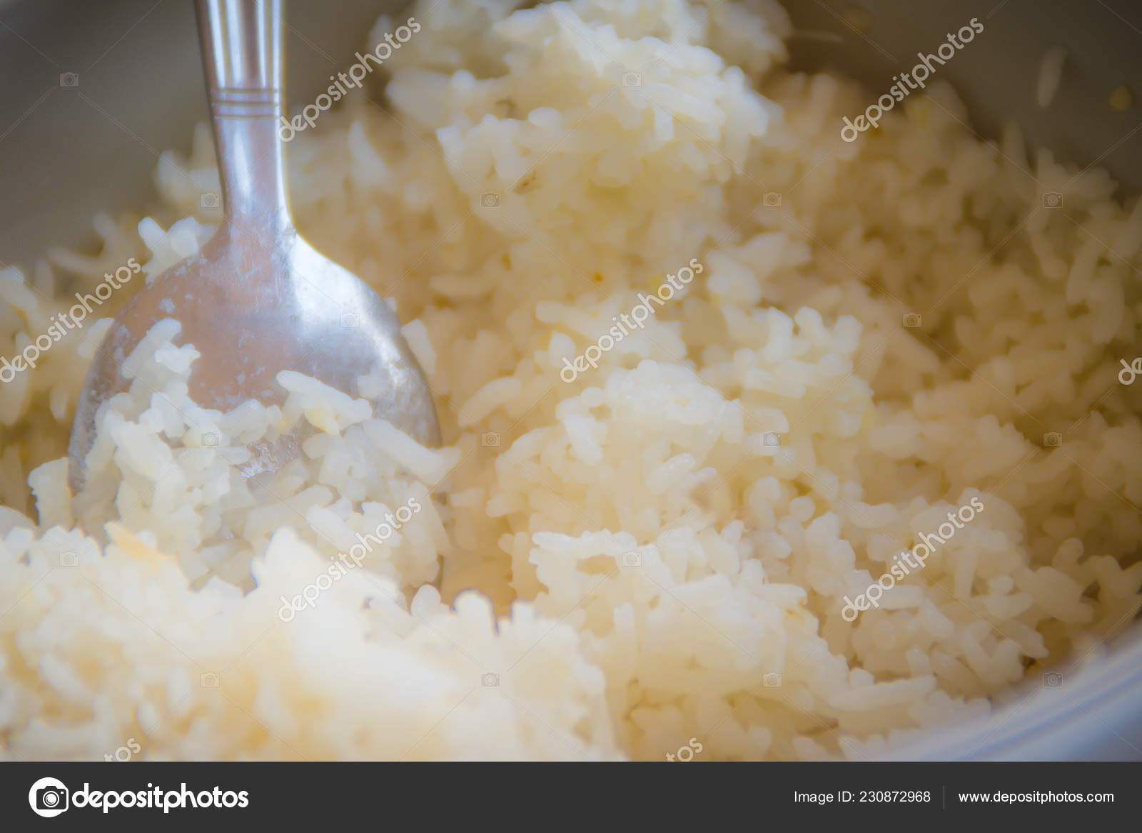 Cooked Jasmine Rice Electric Rice Cooker Pot Scooping Spoon — Stock ...