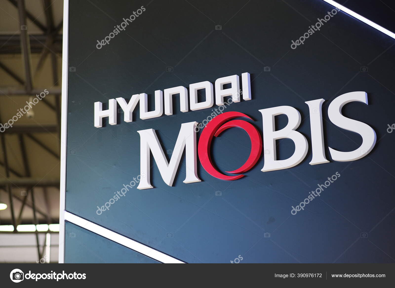 White Brand Logo Hyundai Mobis Deep Blue Board Famous South — Stock ...