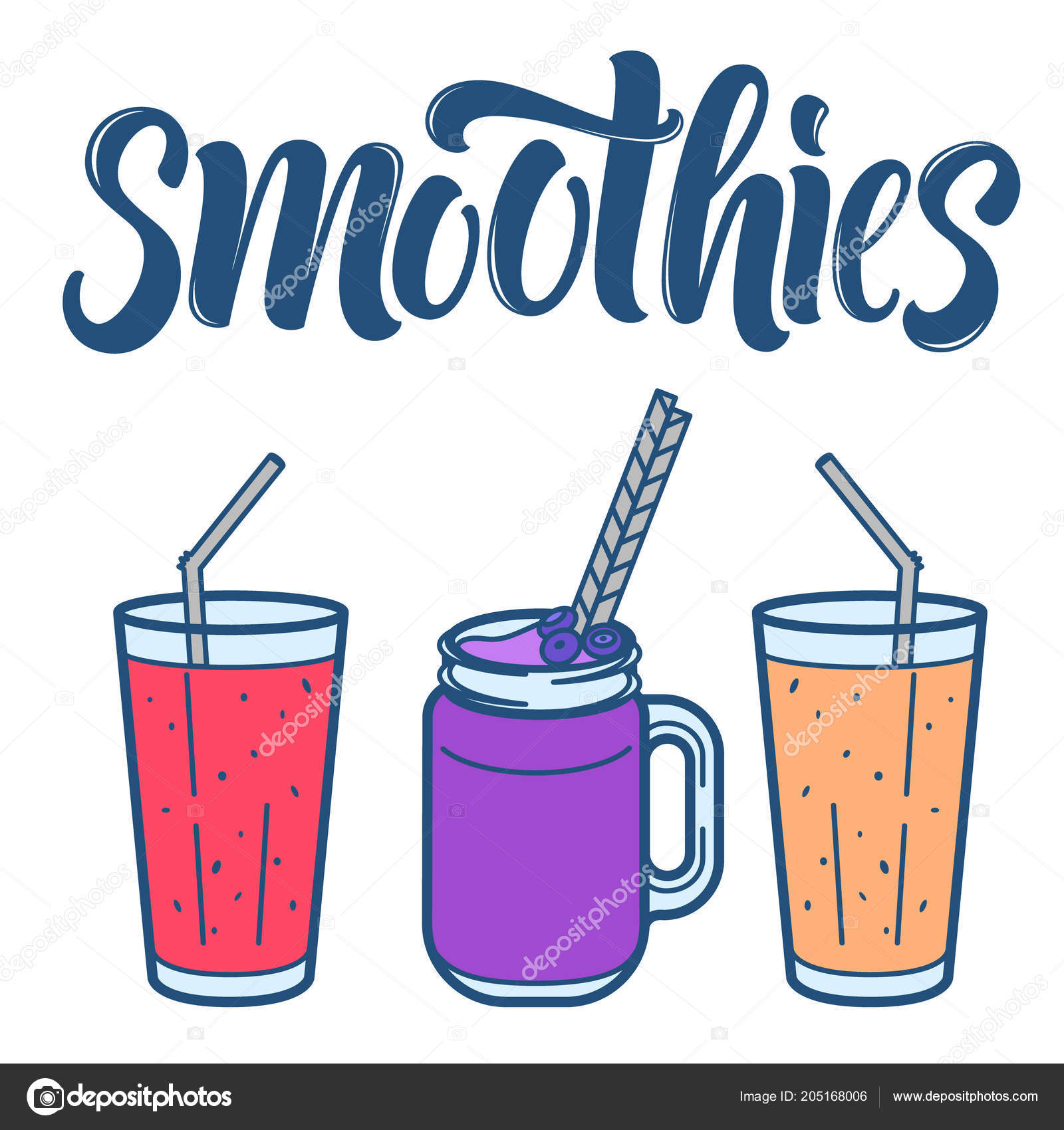 Smoothie Line Art Icons Collection Lettering Drinks Menu Designs ...