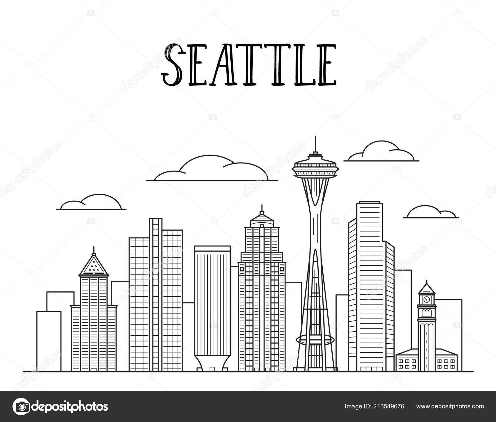 Seattle City Skyline Line Art Illustration Stock Vector by ©Julija ...